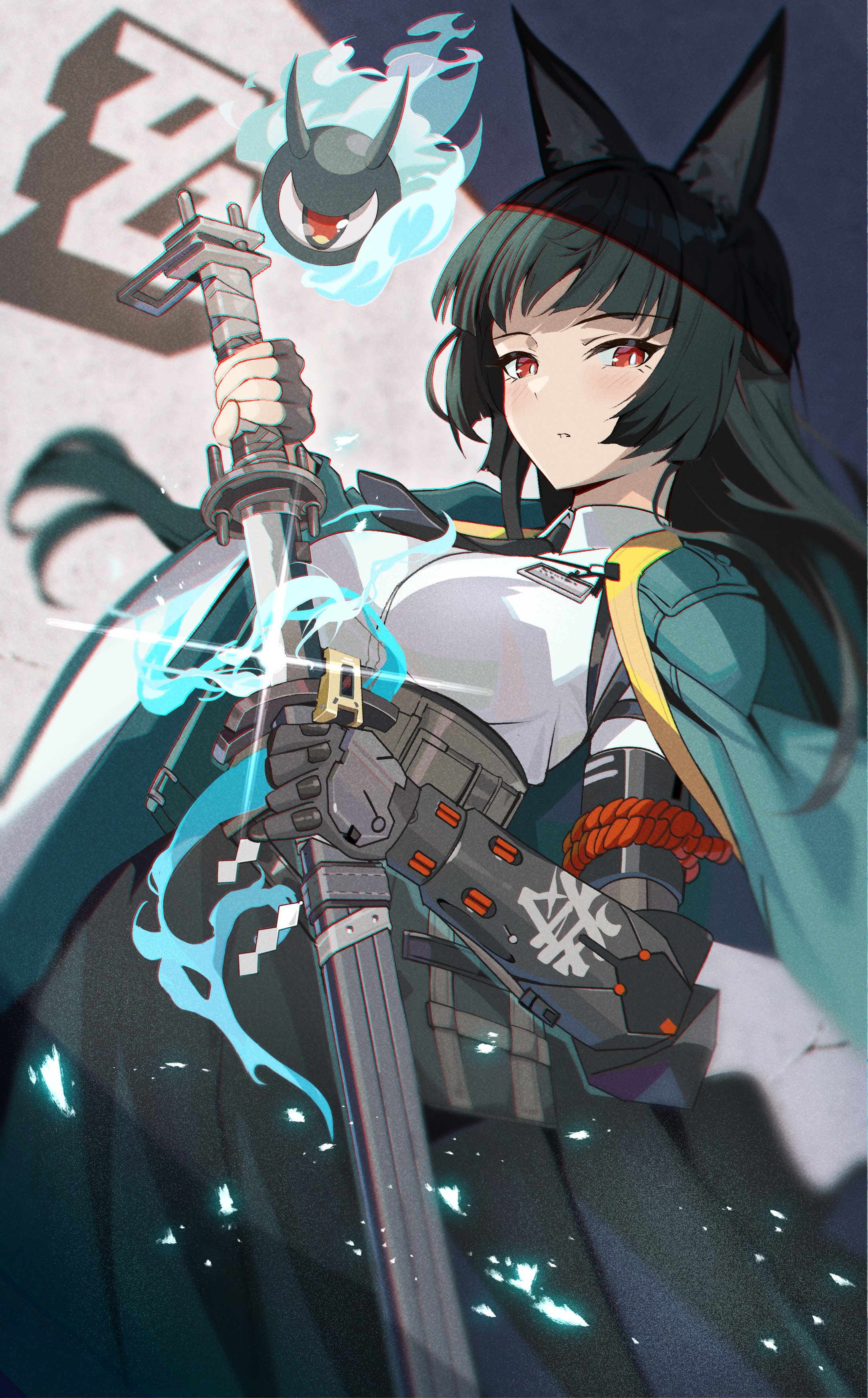 The Big ImageBoard (TBIB) - 1girl absurdres animal ear fluff animal ears aqua jacket belt black ...