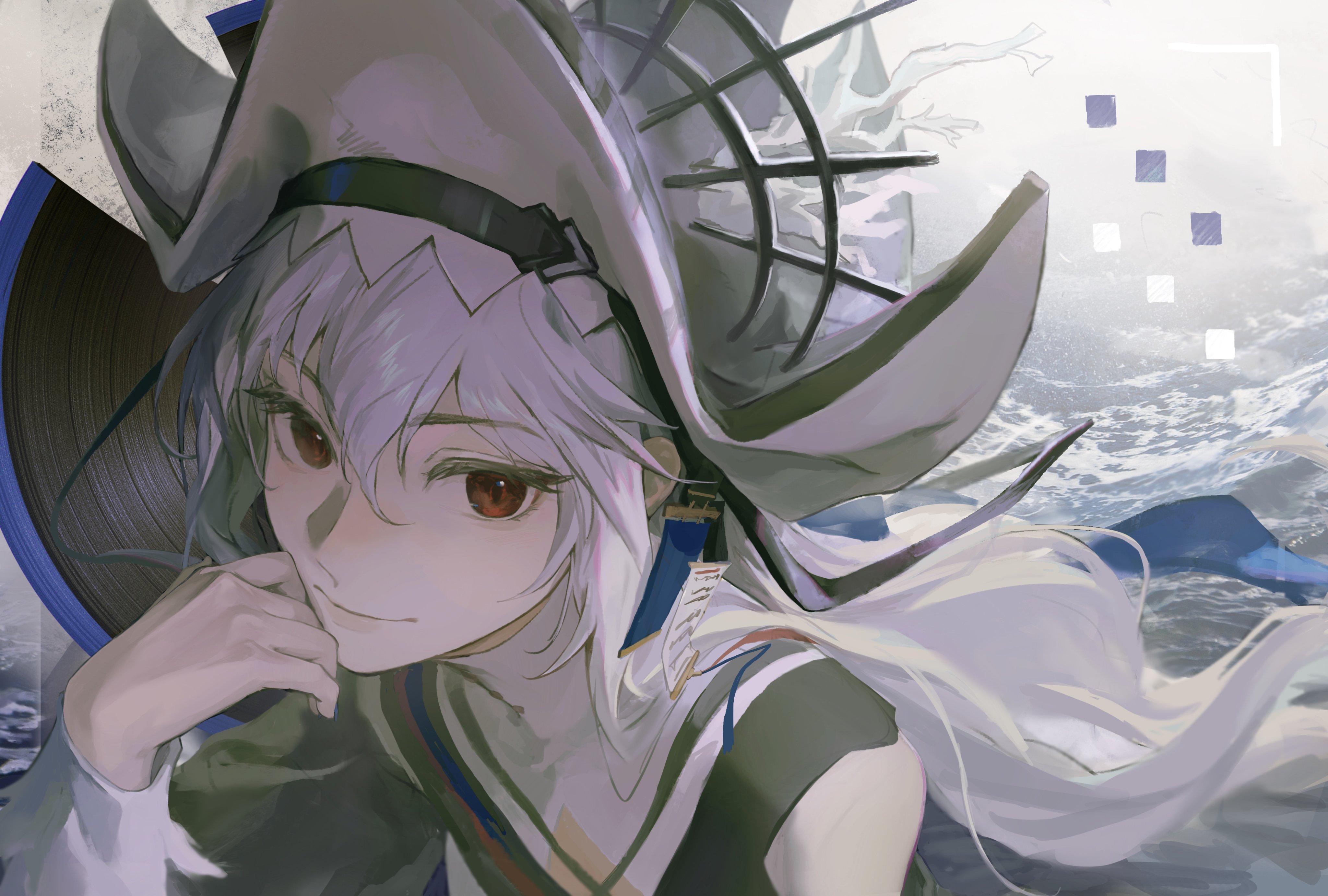 The Big ImageBoard (TBIB) - 1girl absurdres arknights black hat blue ribbon commentary hand on ...