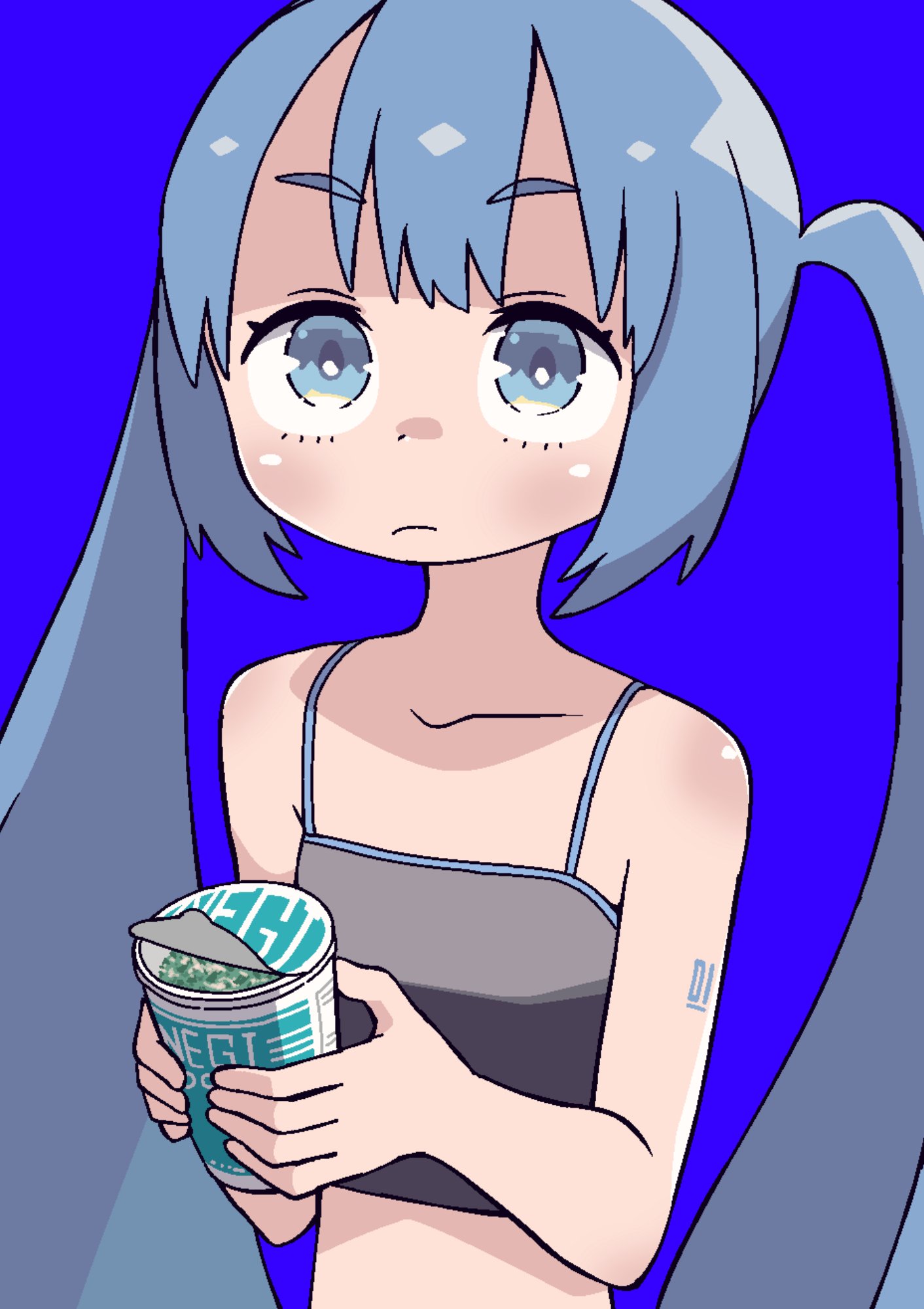 The Big ImageBoard (TBIB) - 1girl blue background blue eyes blue hair body markings camisole ...