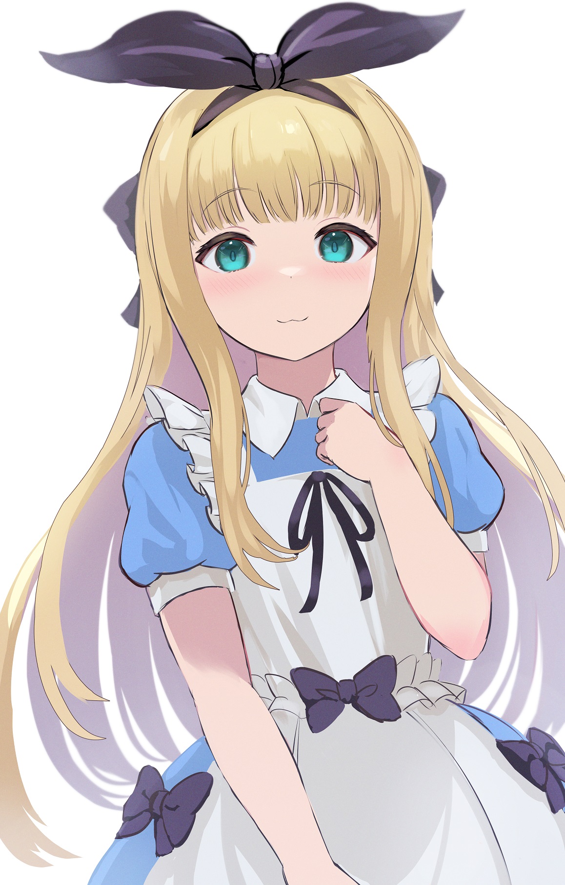 The Big ImageBoard (TBIB) - 1girl :3 apron aqua eyes bangs black bow black hairband blonde hair ...