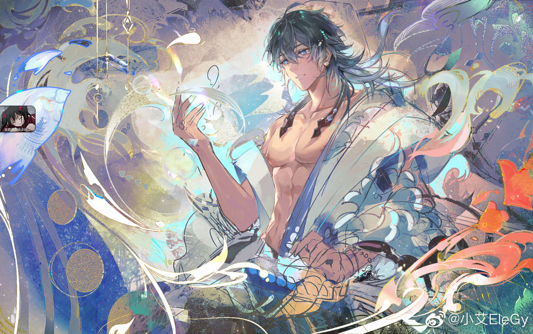 The Big ImageBoard (TBIB) - 1boy ahoge bare pectorals bishounen blue eyes dark-skinned male dark ...