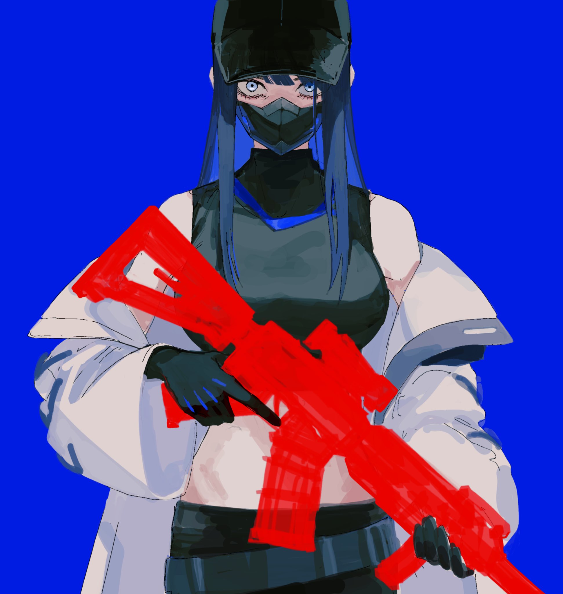 The Big Imageboard Tbib 1girl Assault Rifle Black Gloves Blue