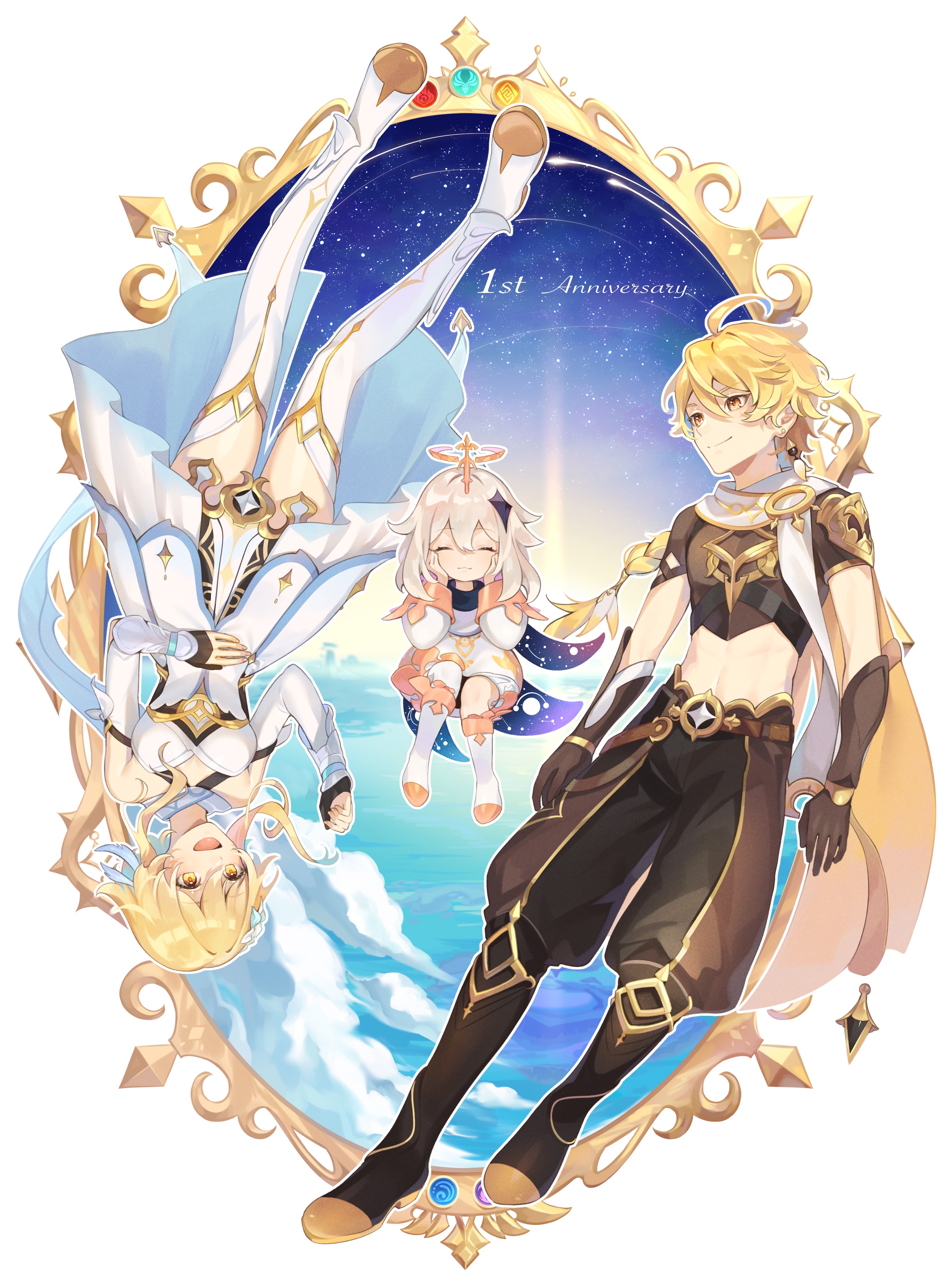 The Big ImageBoard (TBIB) - 1boy 2girls absurdres aether (genshin impact) ahoge anniversary ...