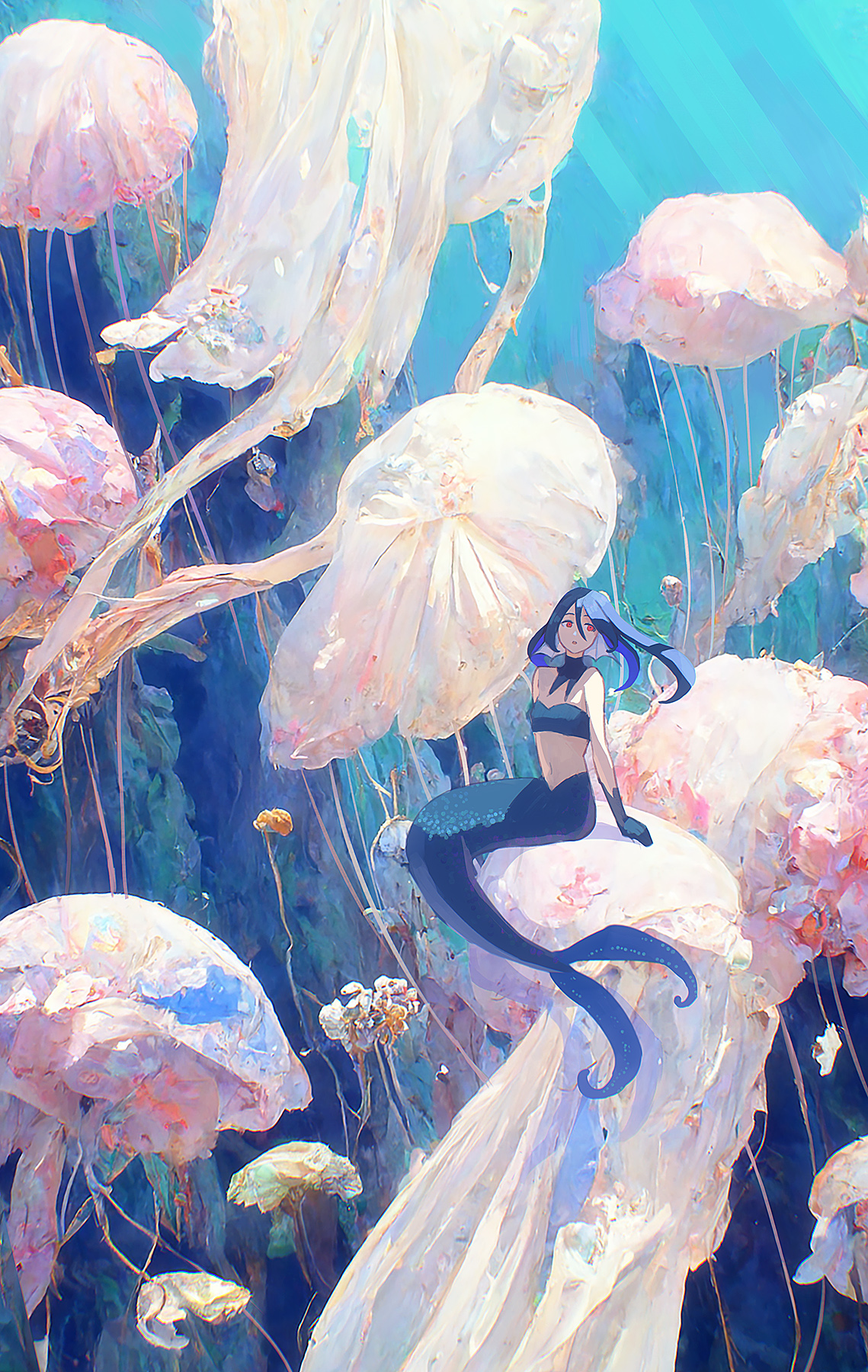 The Big ImageBoard (TBIB) - 1girl blue tube top commentary request fins ...