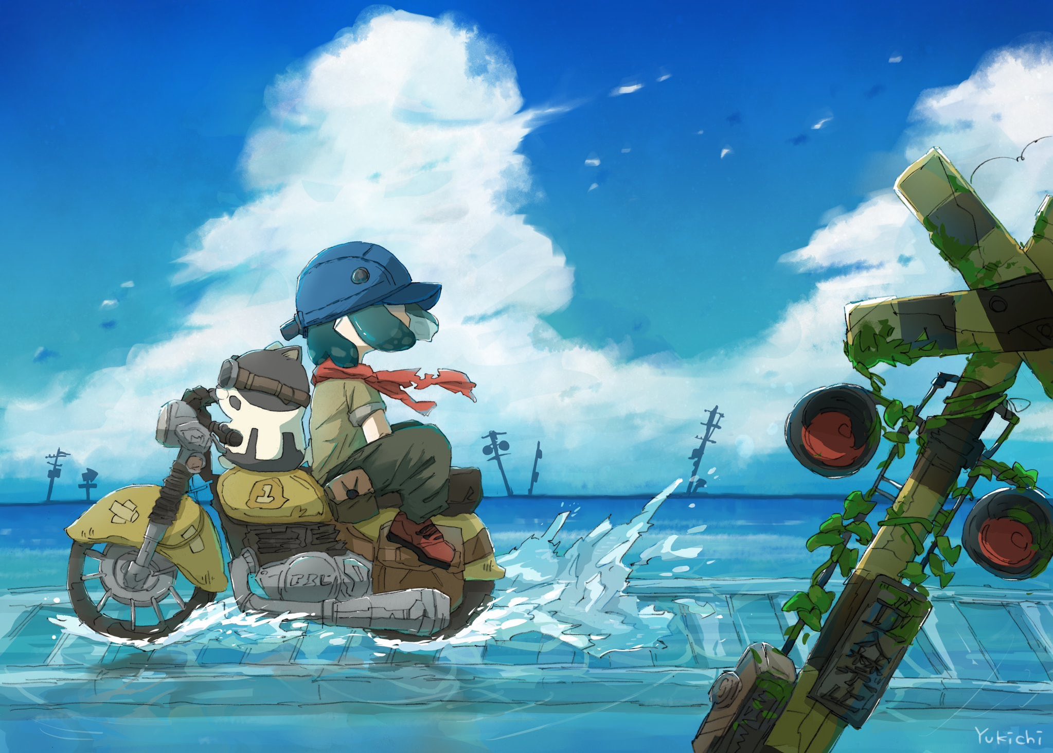 The Big ImageBoard (TBIB) - 1girl aqua hair blue headwear blue sky ...