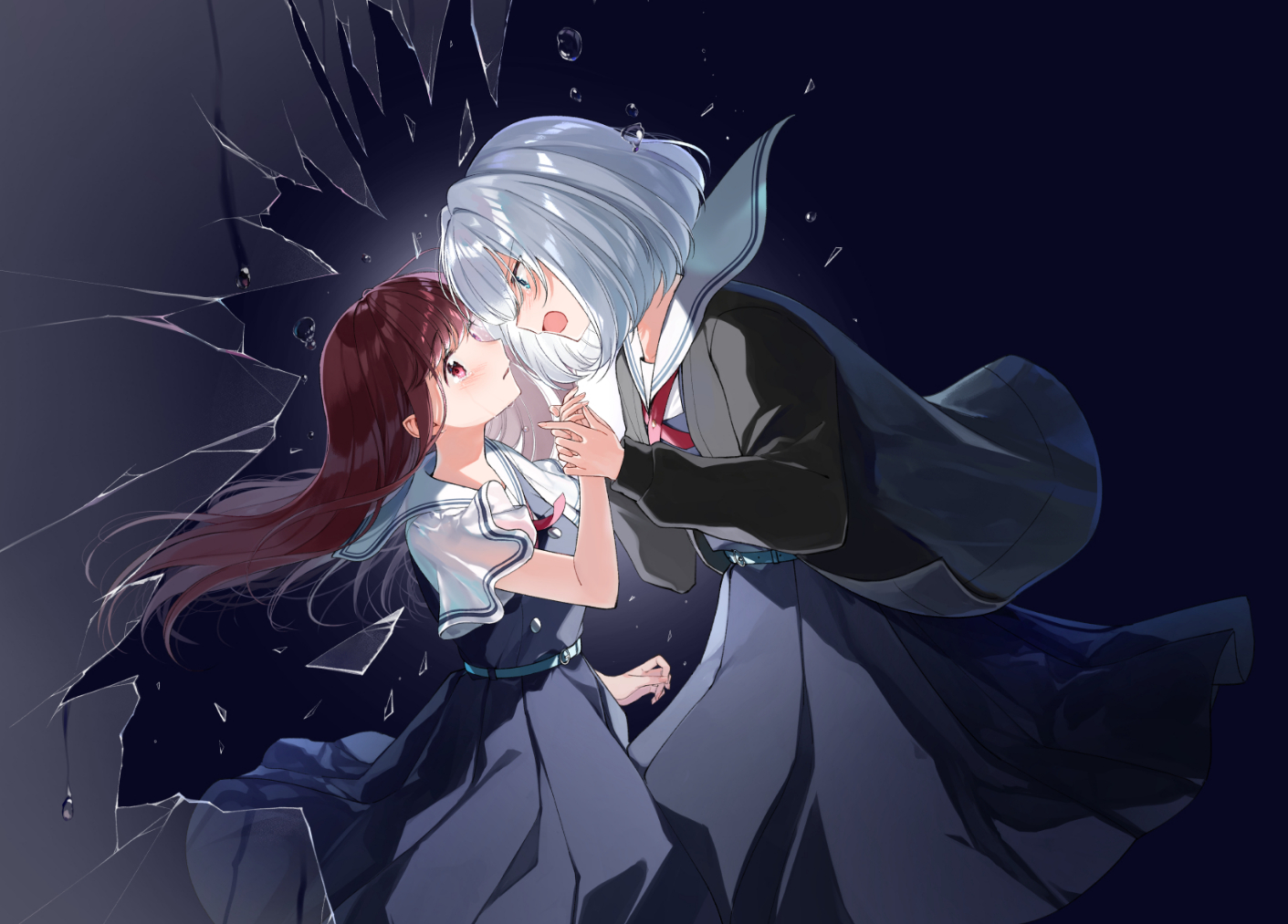 The Big ImageBoard (TBIB) - 2girls asaka kaori belt black cardigan blue belt blue dress broken ...