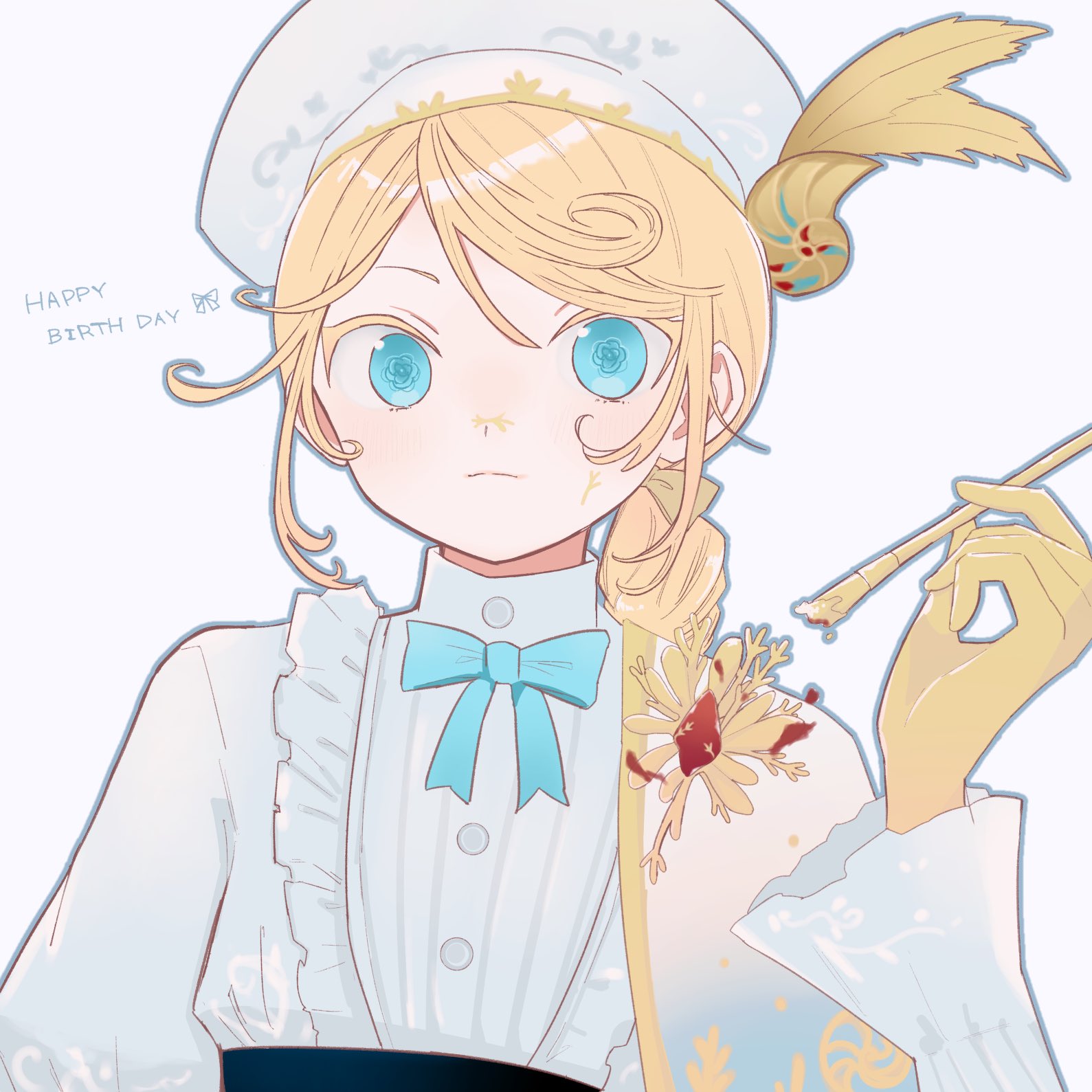 The Big ImageBoard (TBIB) - 1boy androgynous beret blonde hair blue bow blue eyes bow center ...