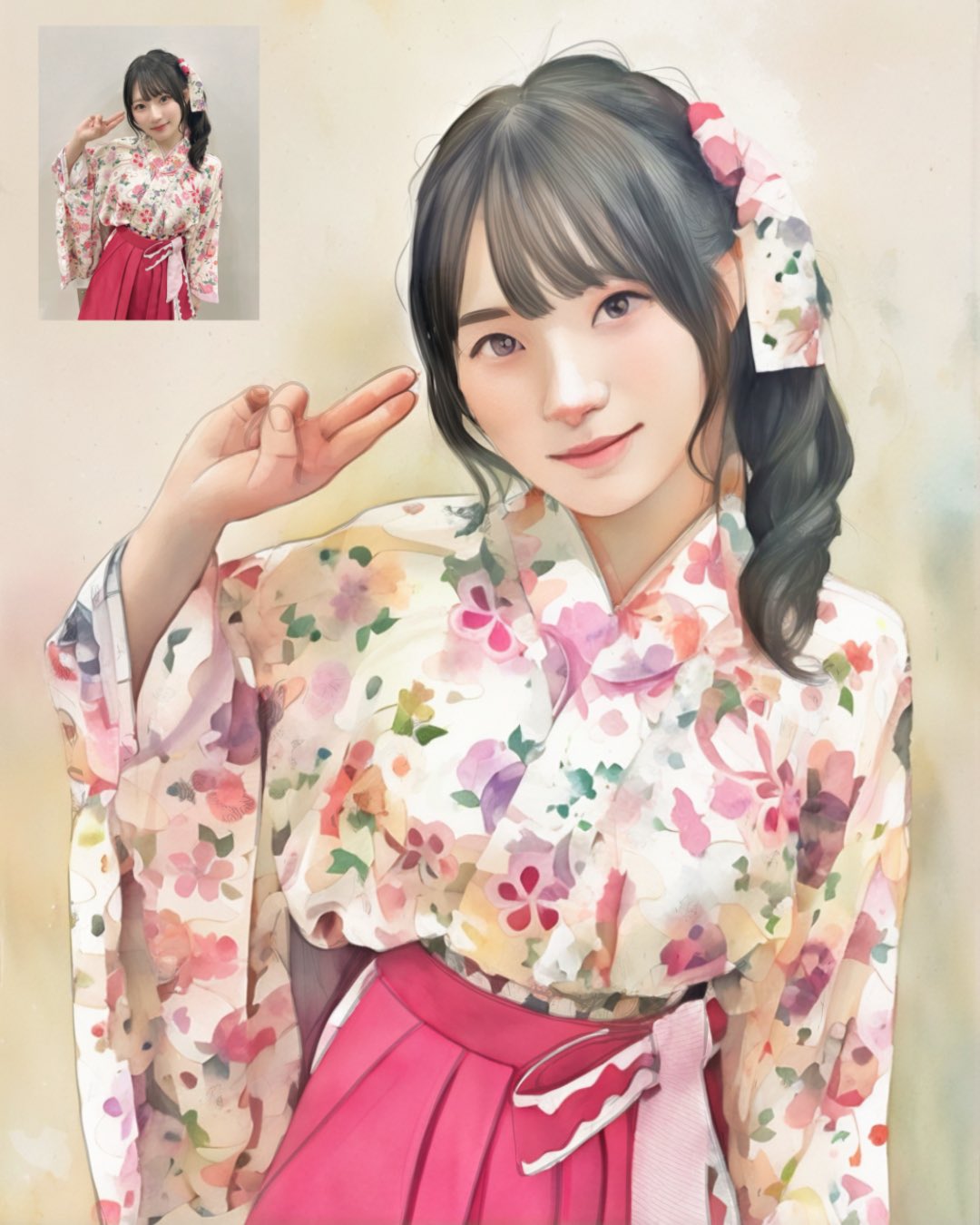 The Big ImageBoard (TBIB) - 1girl aoki hina asian black eyes black hair bow brown background ...