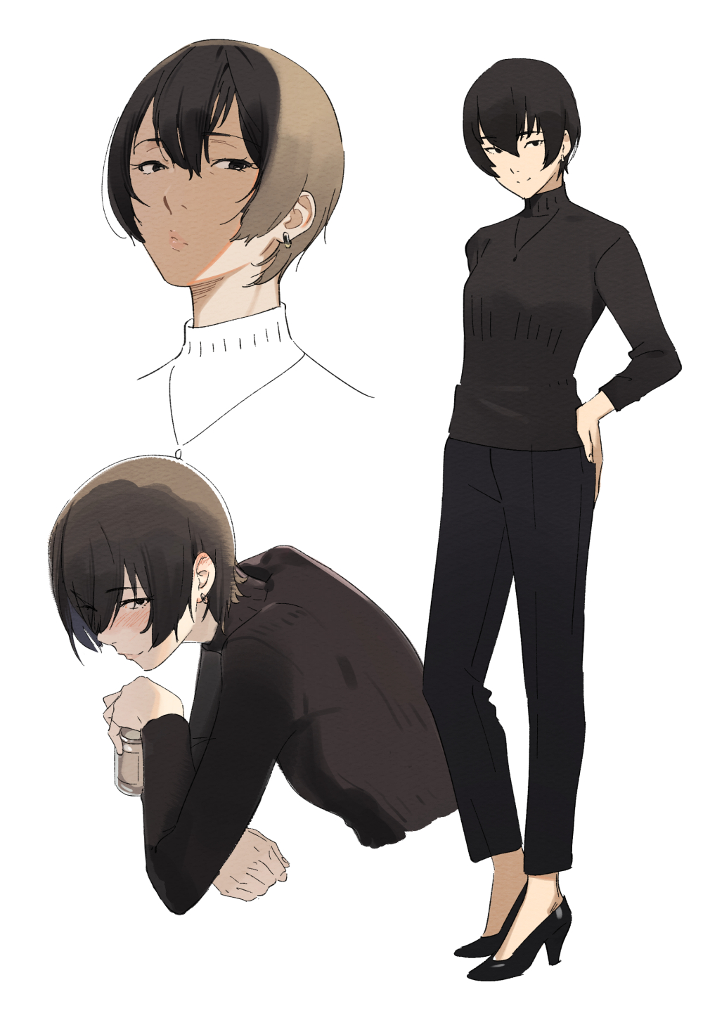 The Big ImageBoard (TBIB) - 1girl asian beer can black eyes black hair black pants breasts can ...