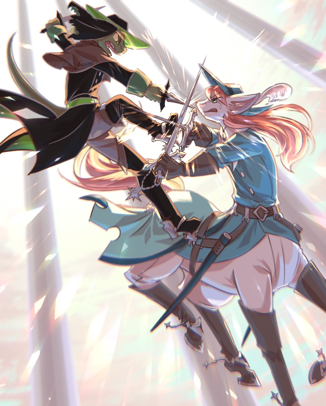 The Big ImageBoard (TBIB) - 2boys animal ears aqua eyes bangs battle ...