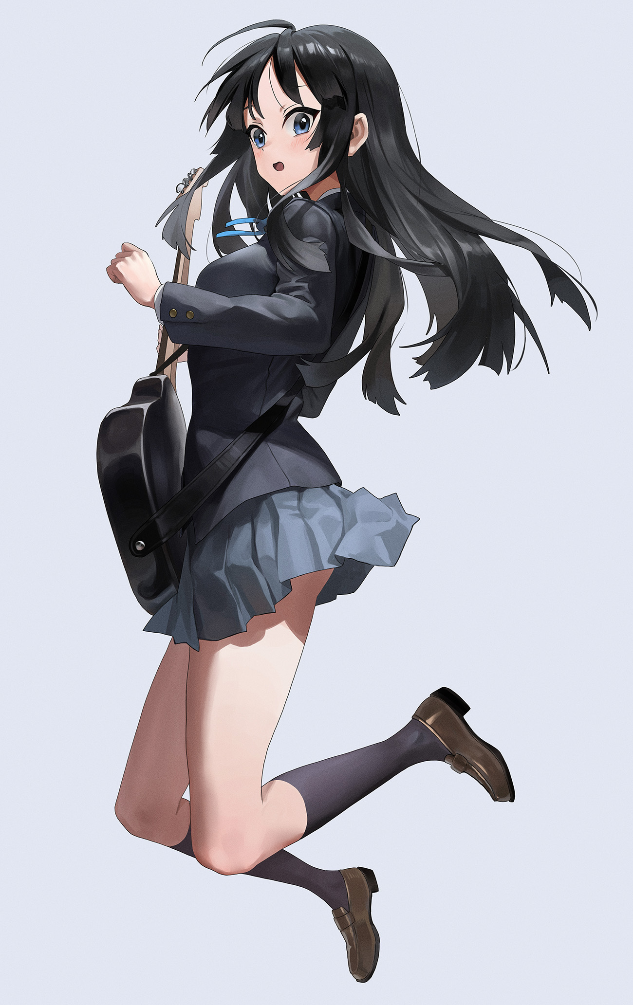The Big ImageBoard (TBIB) - 1girl akiyama mio bangs bass guitar black hair black socks blazer ...