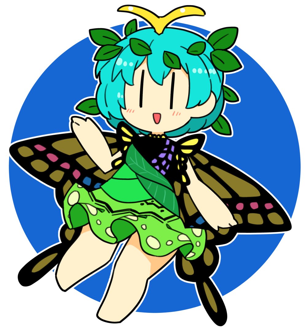 The Big ImageBoard (TBIB) - 1girl antenna hair aqua hair barefoot blush butterfly wings dress ...