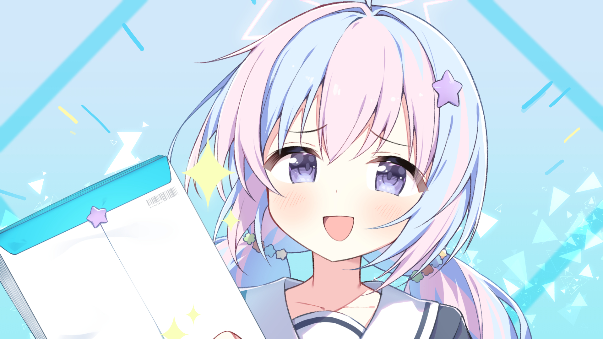 The Big ImageBoard (TBIB) - 1girl aqua background aqua hair beads blue archive blue hair blush ...