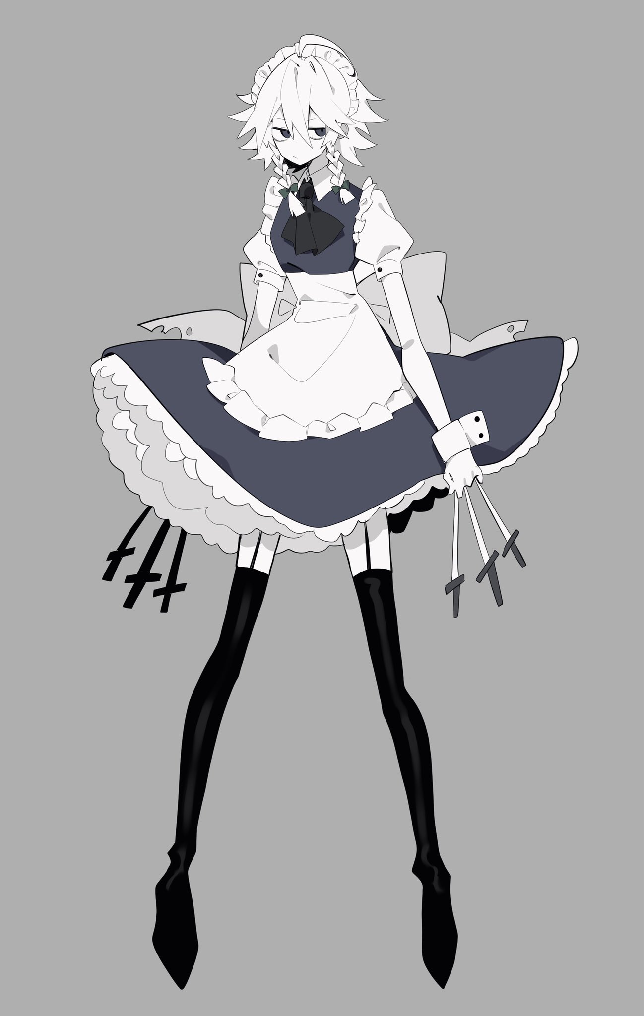 The Big ImageBoard (TBIB) - 1girl :/ ahoge apron ascot back bow black ascot black thighhighs ...