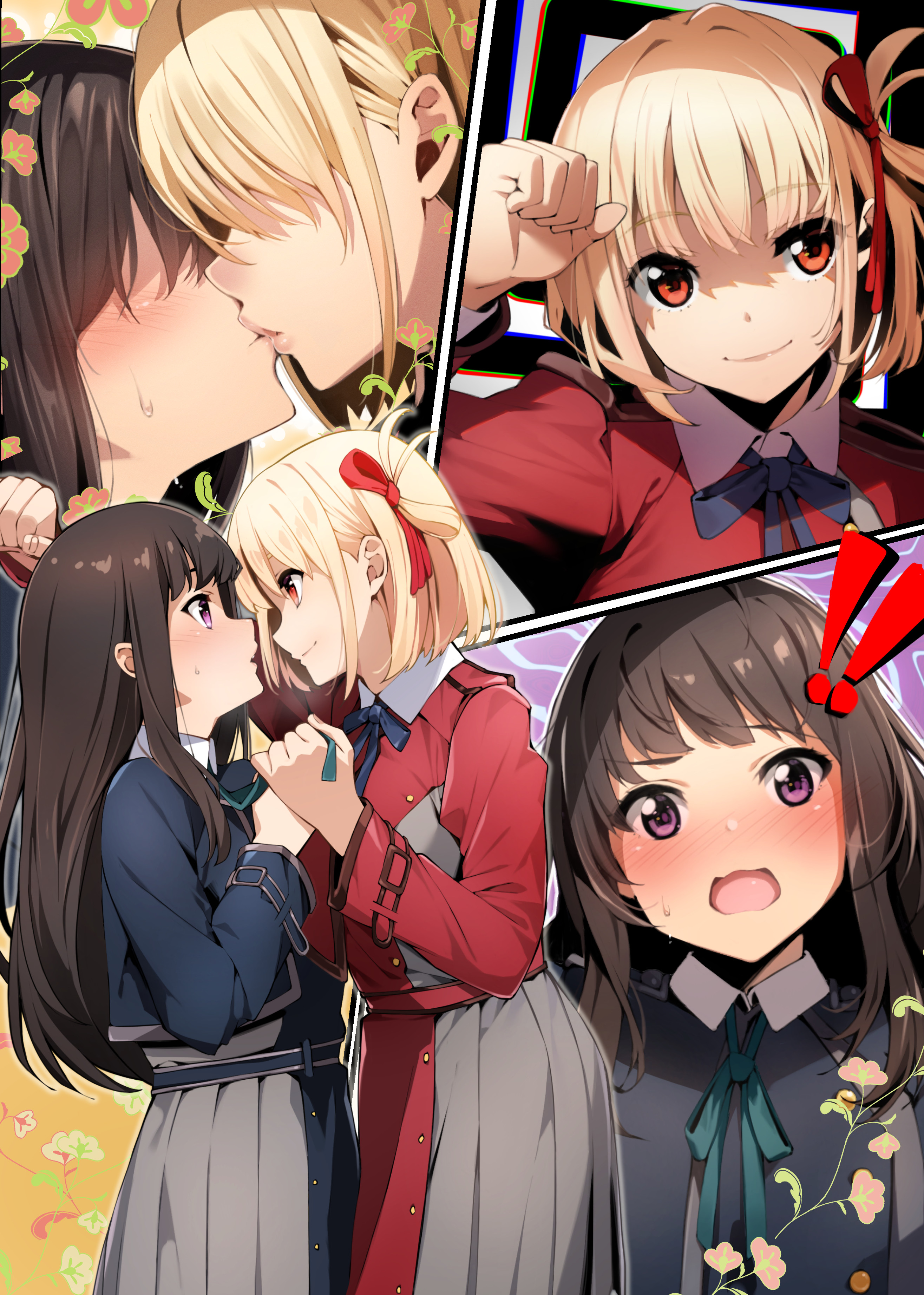 The Big ImageBoard (TBIB) - ! !! 2girls absurdres bangs belt black hair blonde hair blue belt ...