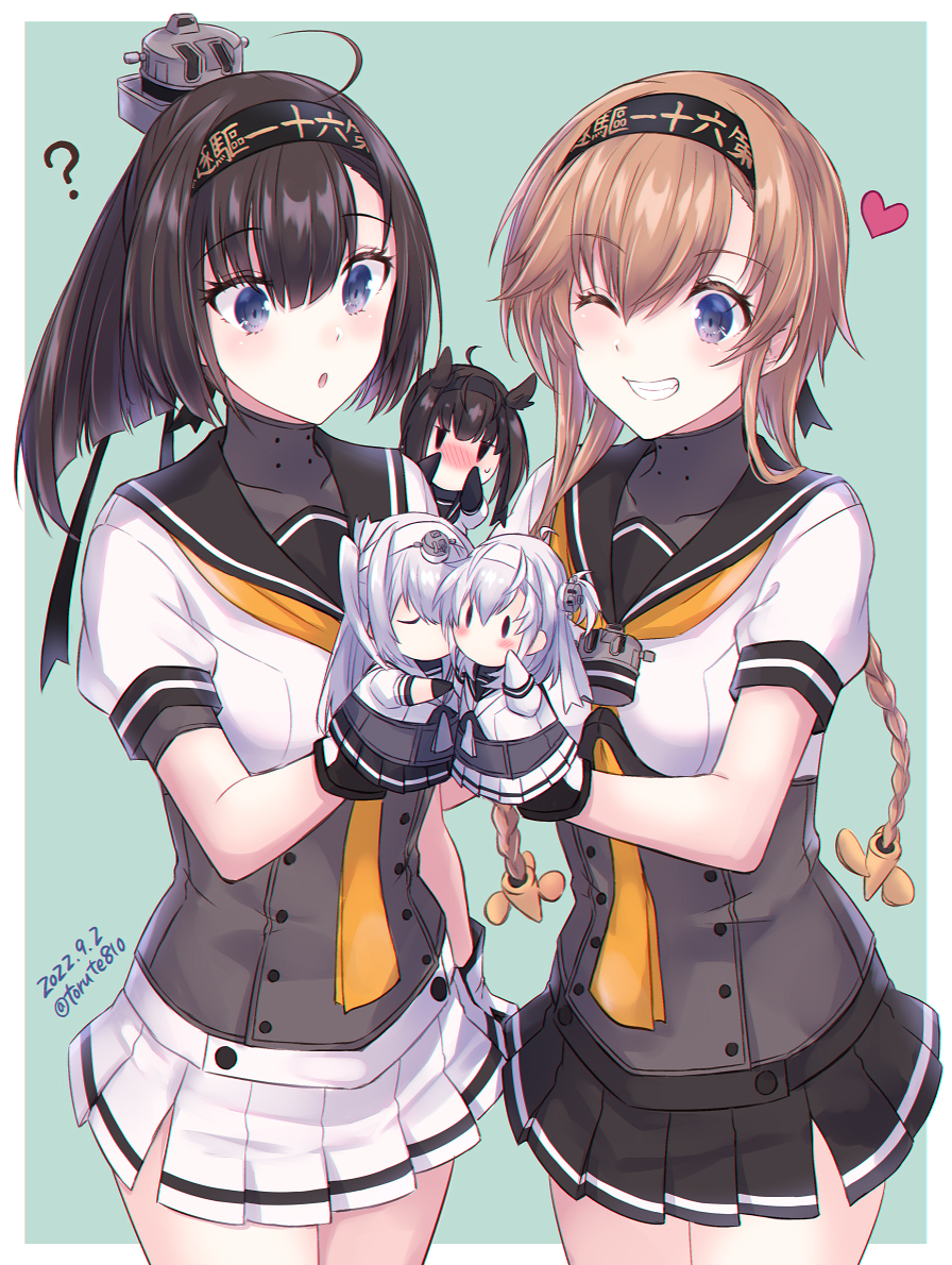 The Big ImageBoard (TBIB) - 2girls ? akizuki (kancolle) black hair black headband black sailor ...