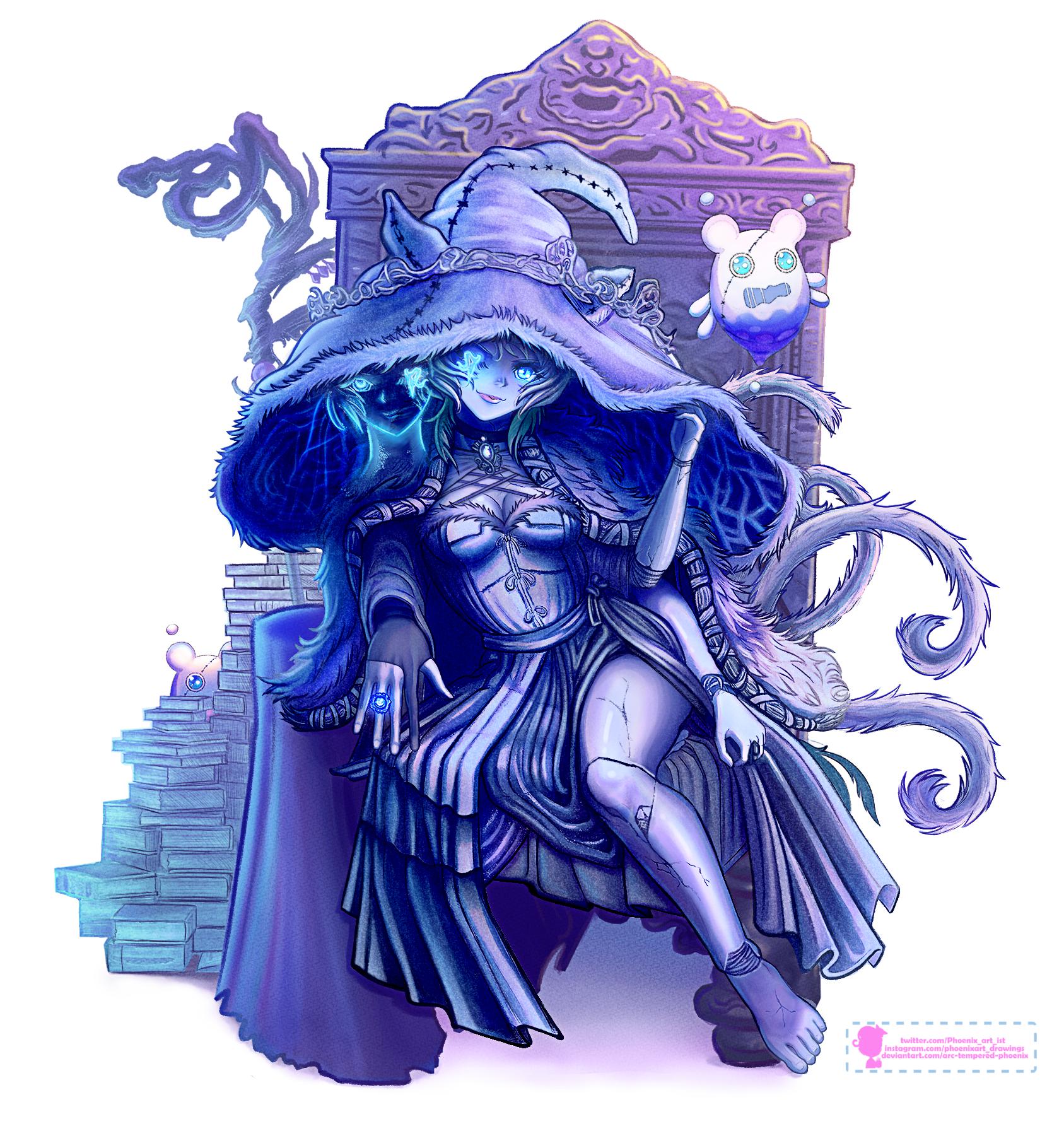 The Big ImageBoard (TBIB) - 1girl animal ears blue eyes blue skin book book stack breasts cat ...