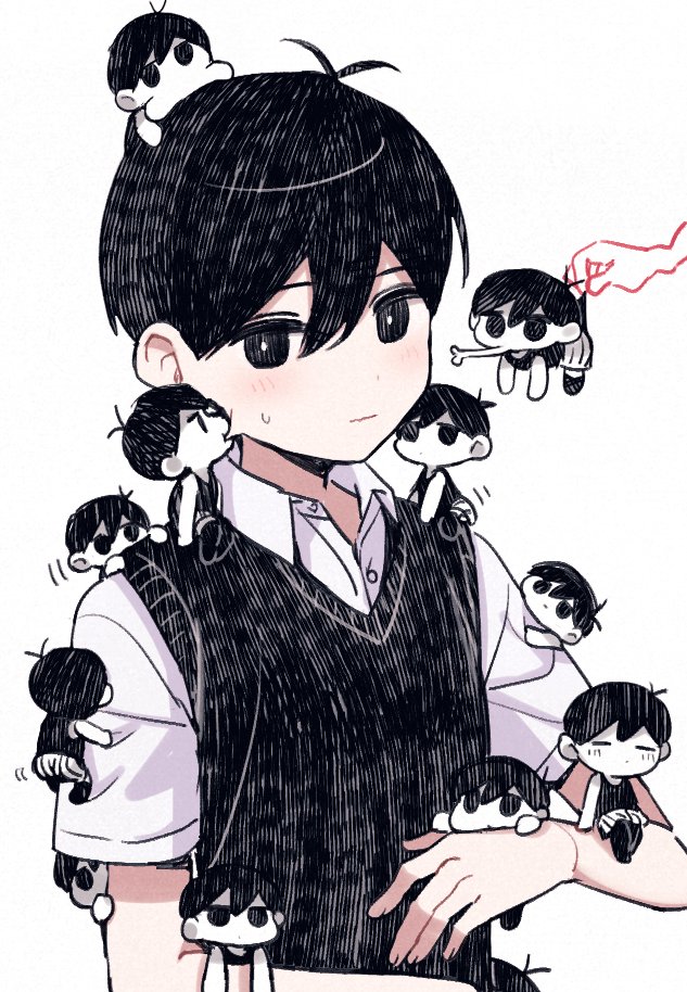 The Big ImageBoard (TBIB) - 6+boys biting biting hair black eyes black hair black sweater vest ...