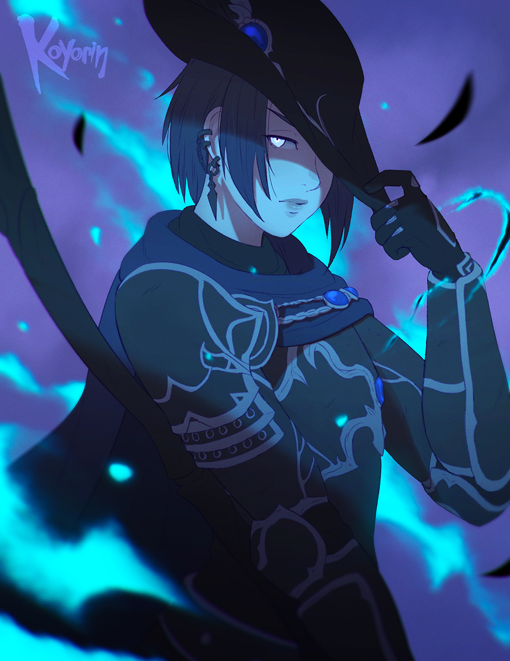 The Big ImageBoard (TBIB) - 1girl black gloves black hair black headwear cape ear piercing final ...