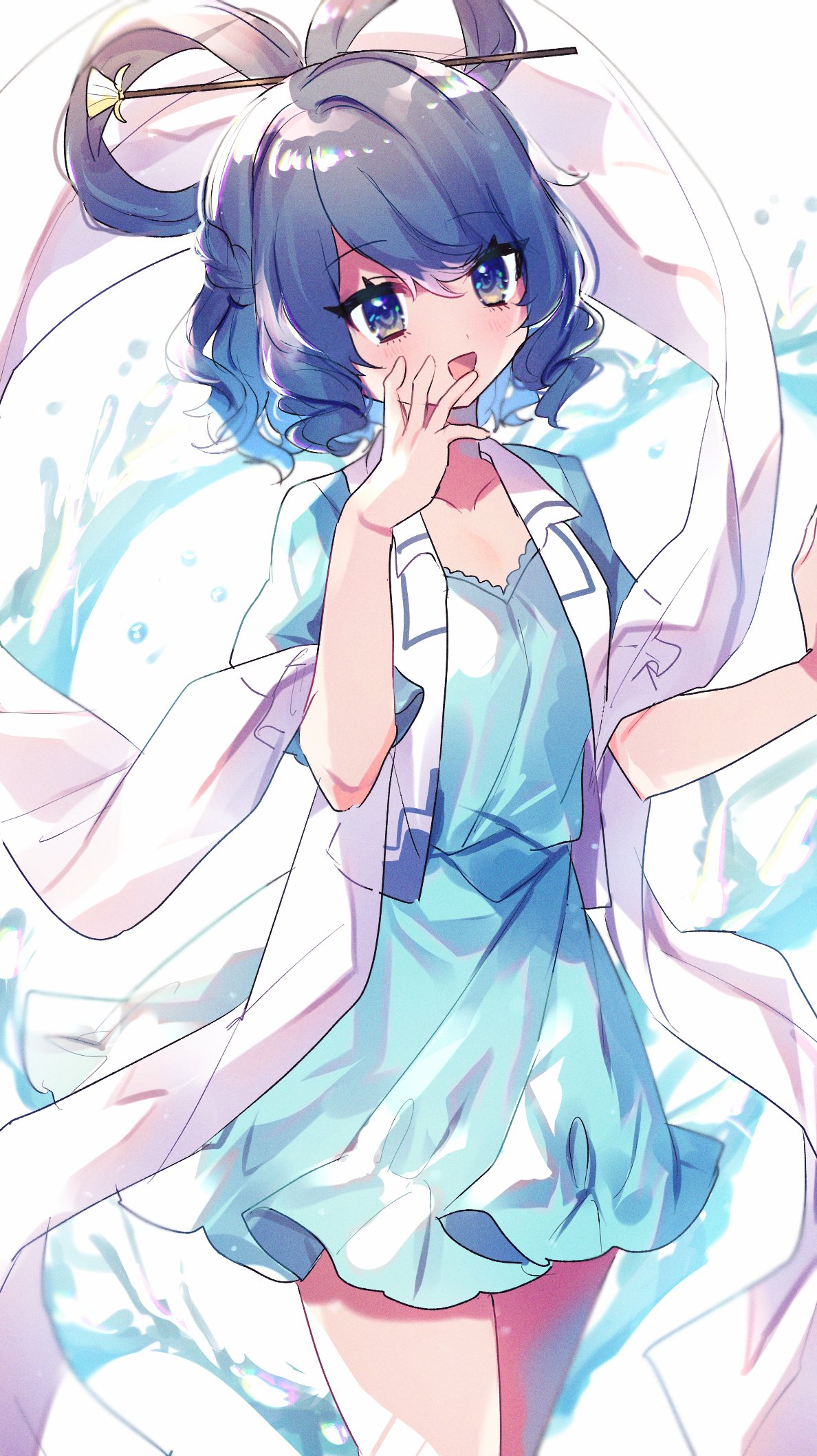 The Big ImageBoard (TBIB) - 1girl blue dress blue eyes blue hair blush cowboy shot dress ...