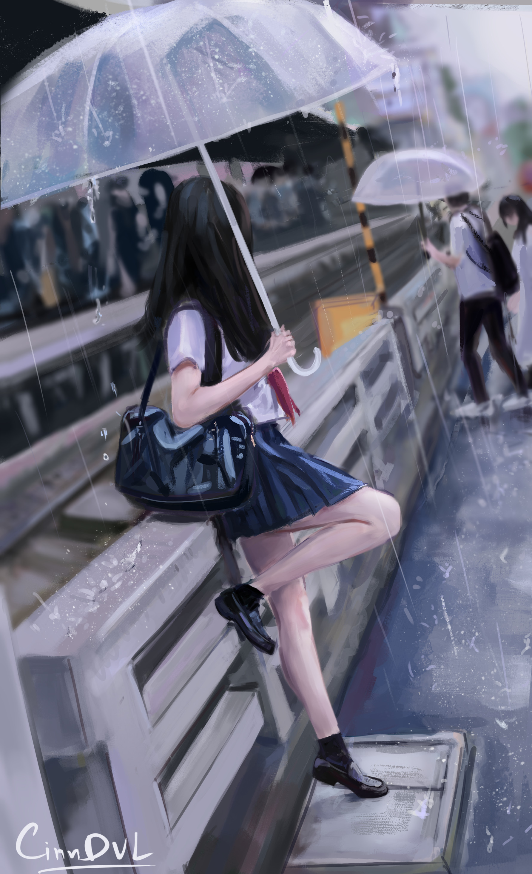 The Big ImageBoard (TBIB) - 1boy 1girl absurdres artist name bag black hair blurry blurry ...