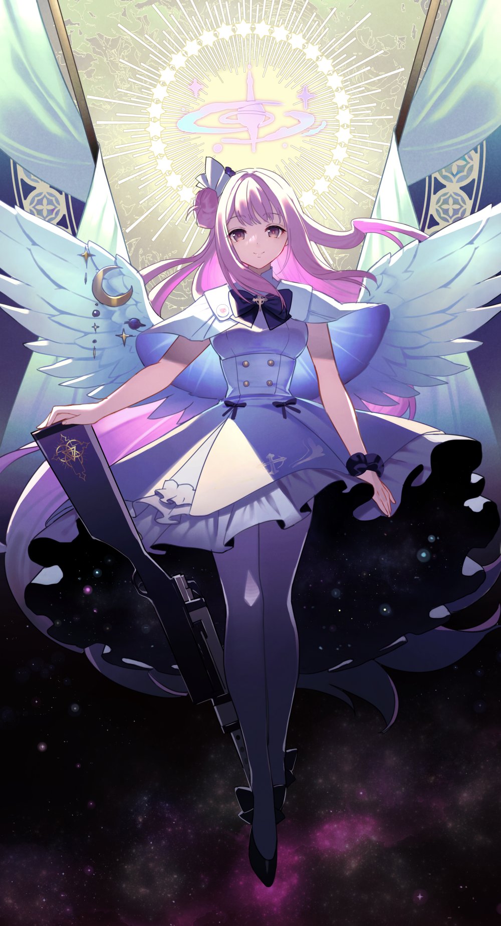 The Big ImageBoard (TBIB) - 1girl angel wings blue archive capelet dress etomai galaxy gun hair ...