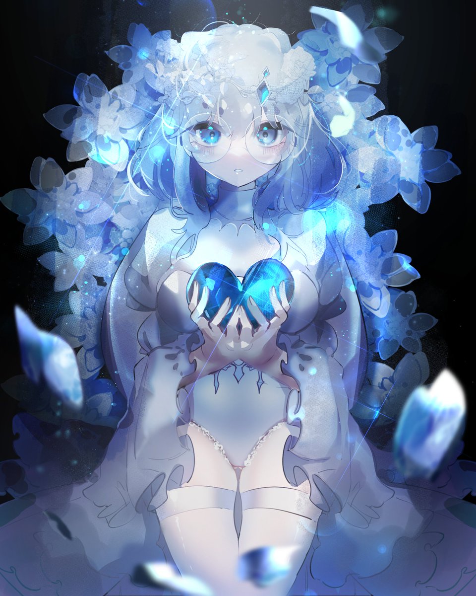 The Big ImageBoard (TBIB) - 1girl animal ears black background blue eyes blue flower blue heart ...