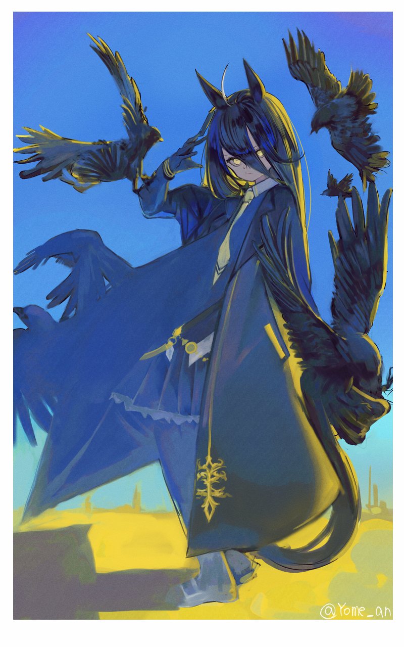 The Big ImageBoard (TBIB) - 1girl ahoge animal ears bangs belt bird black coat black gloves ...