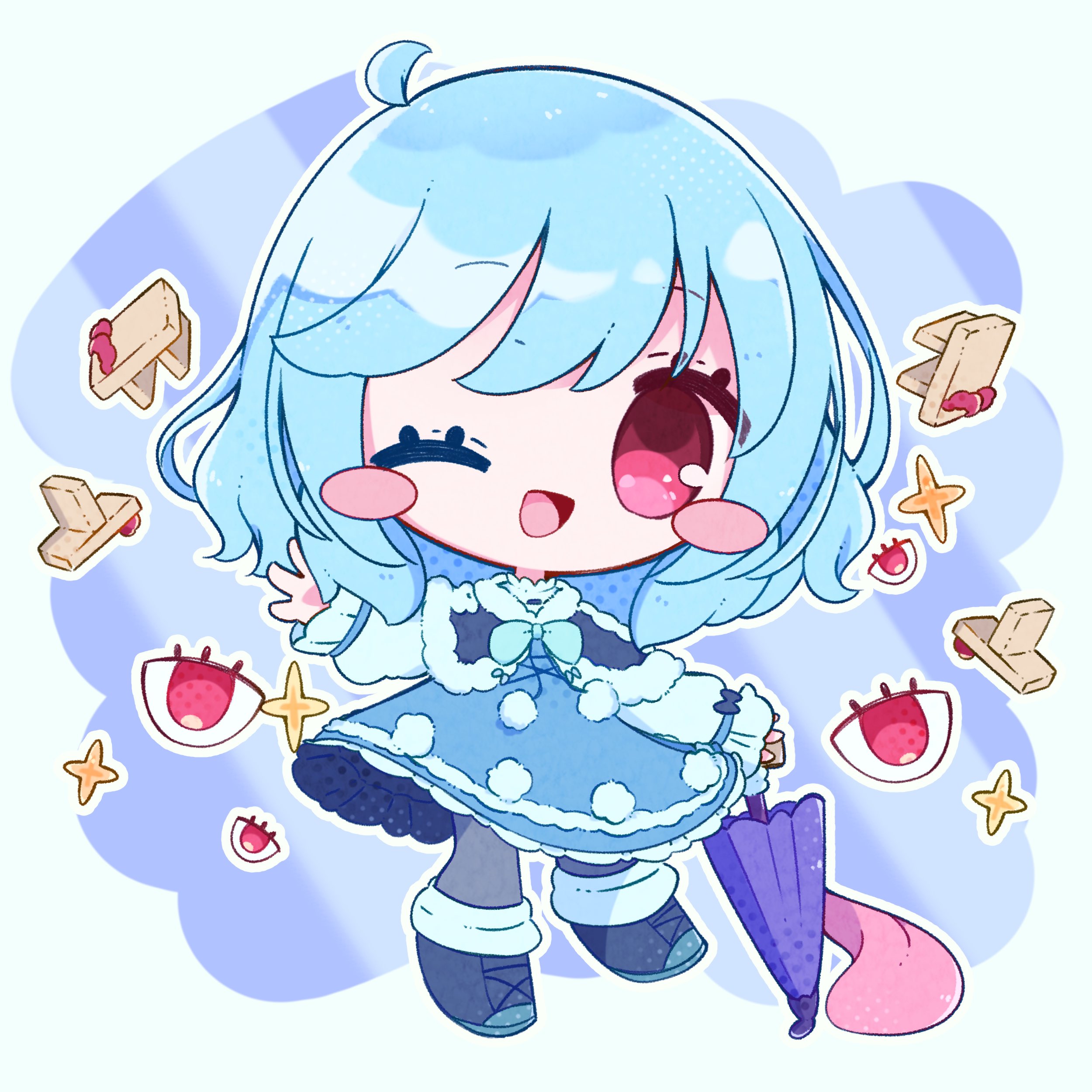 The Big ImageBoard (TBIB) - 1girl absurdres blue dress blue footwear blue hair blue vest chibi ...