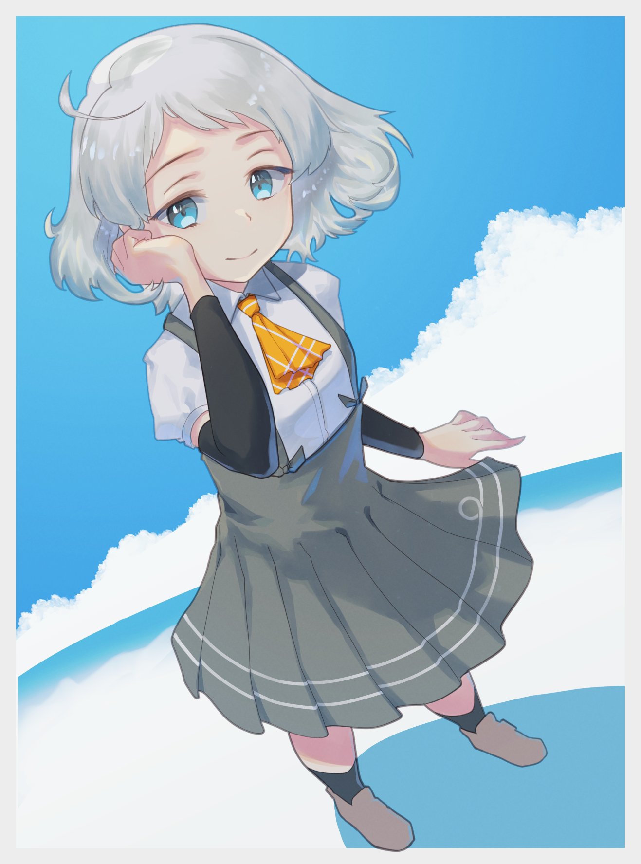 The Big ImageBoard (TBIB) - 1girl arm warmers ascot black socks blue eyes blue sky cloud ...