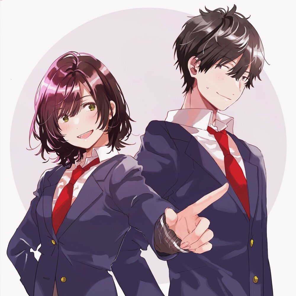 The Big ImageBoard (TBIB) - 1boy 1girl asymmetrical bangs blazer blue jacket blush brown hair ...