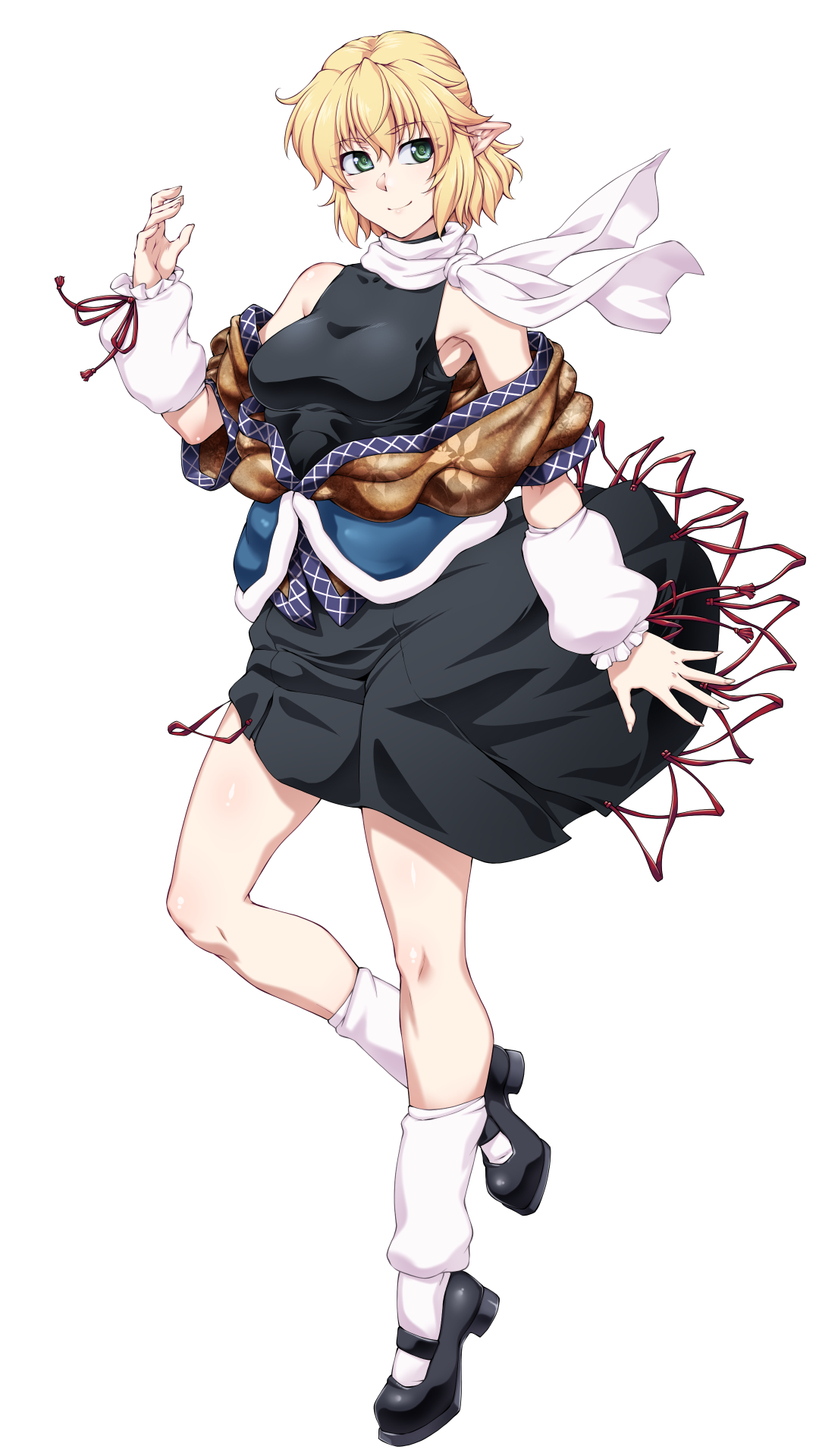 The Big ImageBoard (TBIB) - 1girl arm at side arm up arm warmers armpit crease bangs black ...