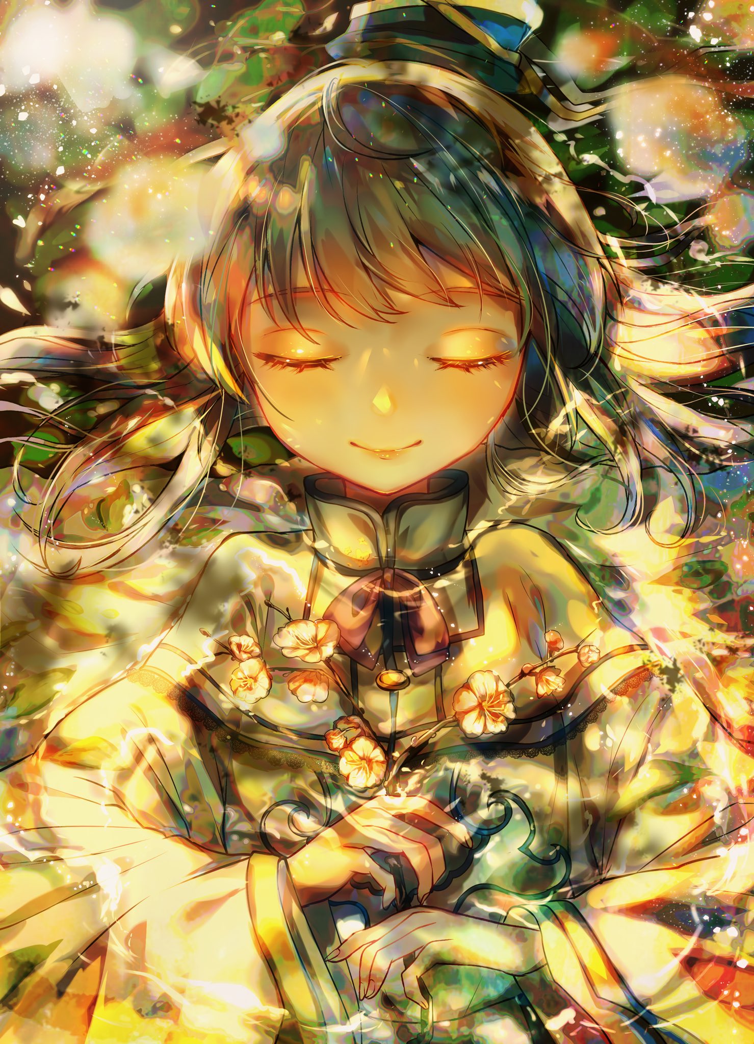 The Big Imageboard Tbib 1girl Blue Hat Closed Eyes Flower Hat Hat