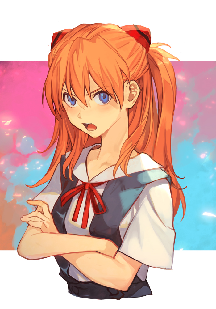 The Big ImageBoard (TBIB) - 1girl blue eyes brown hair crossed arms ...