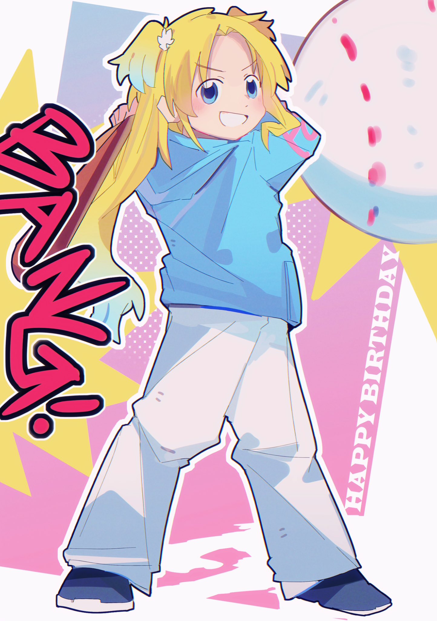 The Big ImageBoard (TBIB) - 1girl baseball (object) baseball bat blonde hair blue background ...