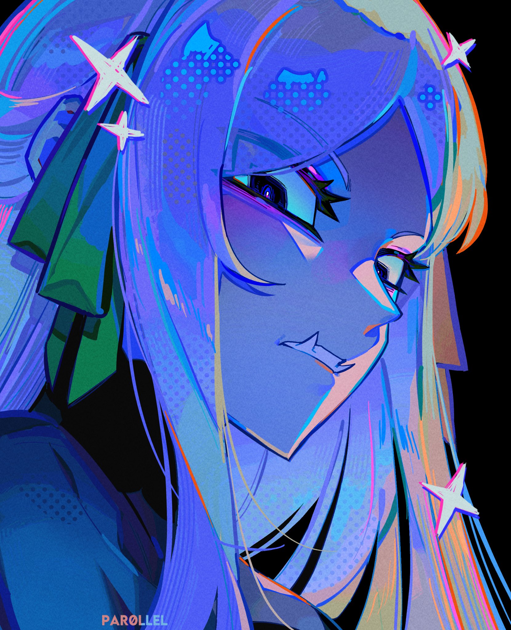 The Big ImageBoard (TBIB) - 1girl artist name black background black eyes blue hair blue theme ...