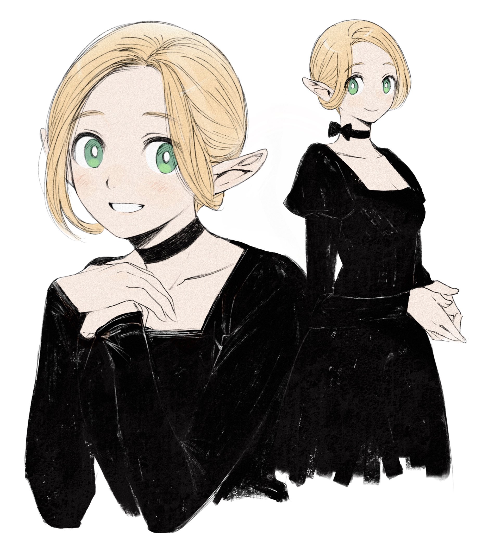 The Big ImageBoard (TBIB) - 1girl black bow black choker black dress blonde hair blush bow ...