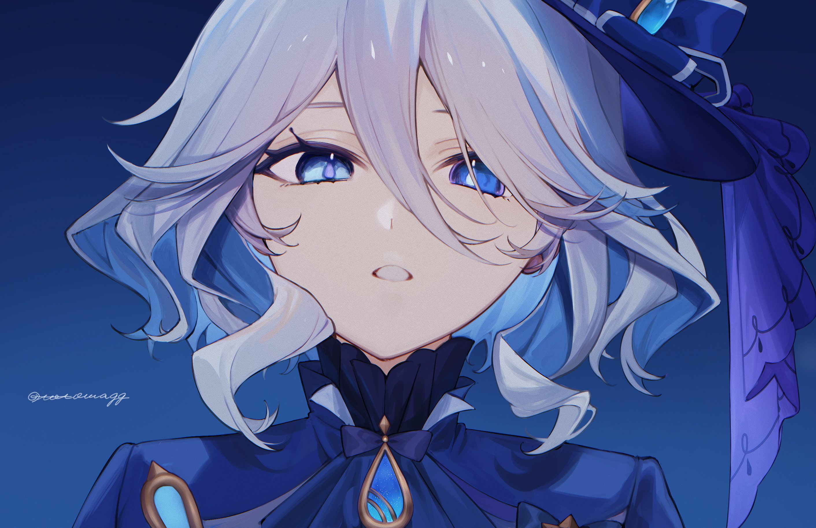 The Big ImageBoard (TBIB) - 1girl blue background blue eyes blue hair blue hat blue jacket ...