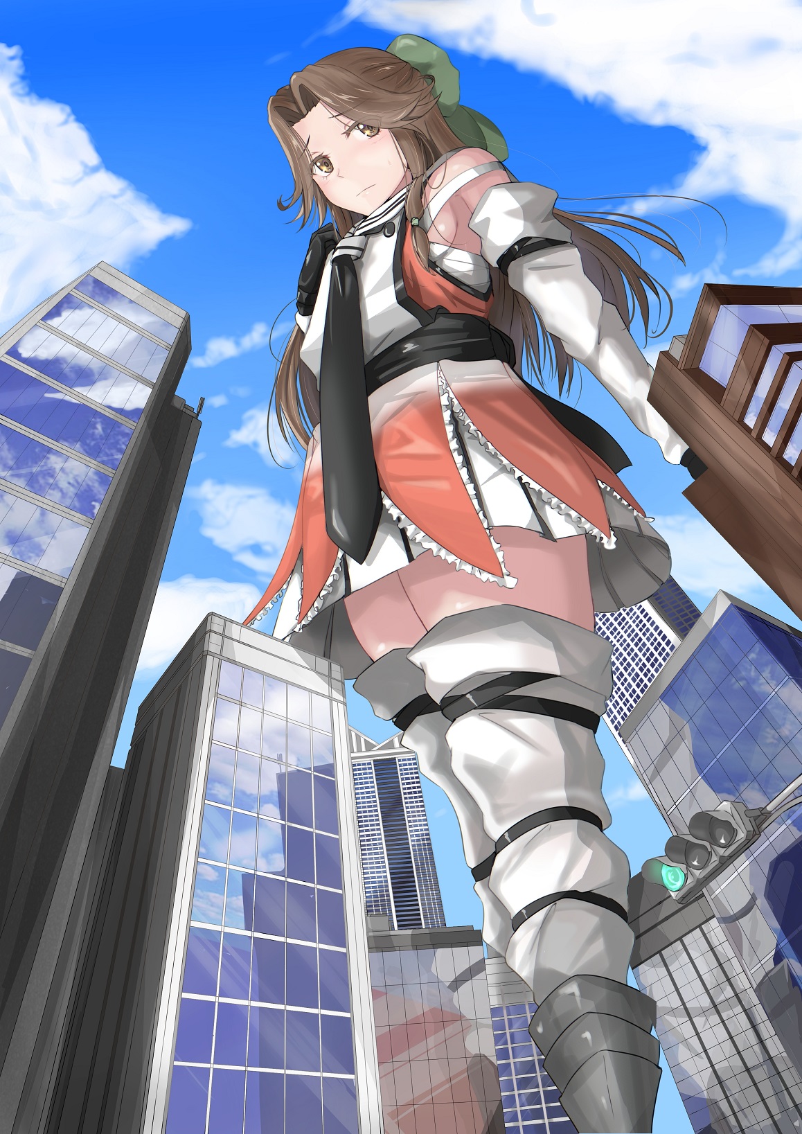 The Big ImageBoard (TBIB) - 1girl black gloves black necktie blue sky boots brown eyes brown ...