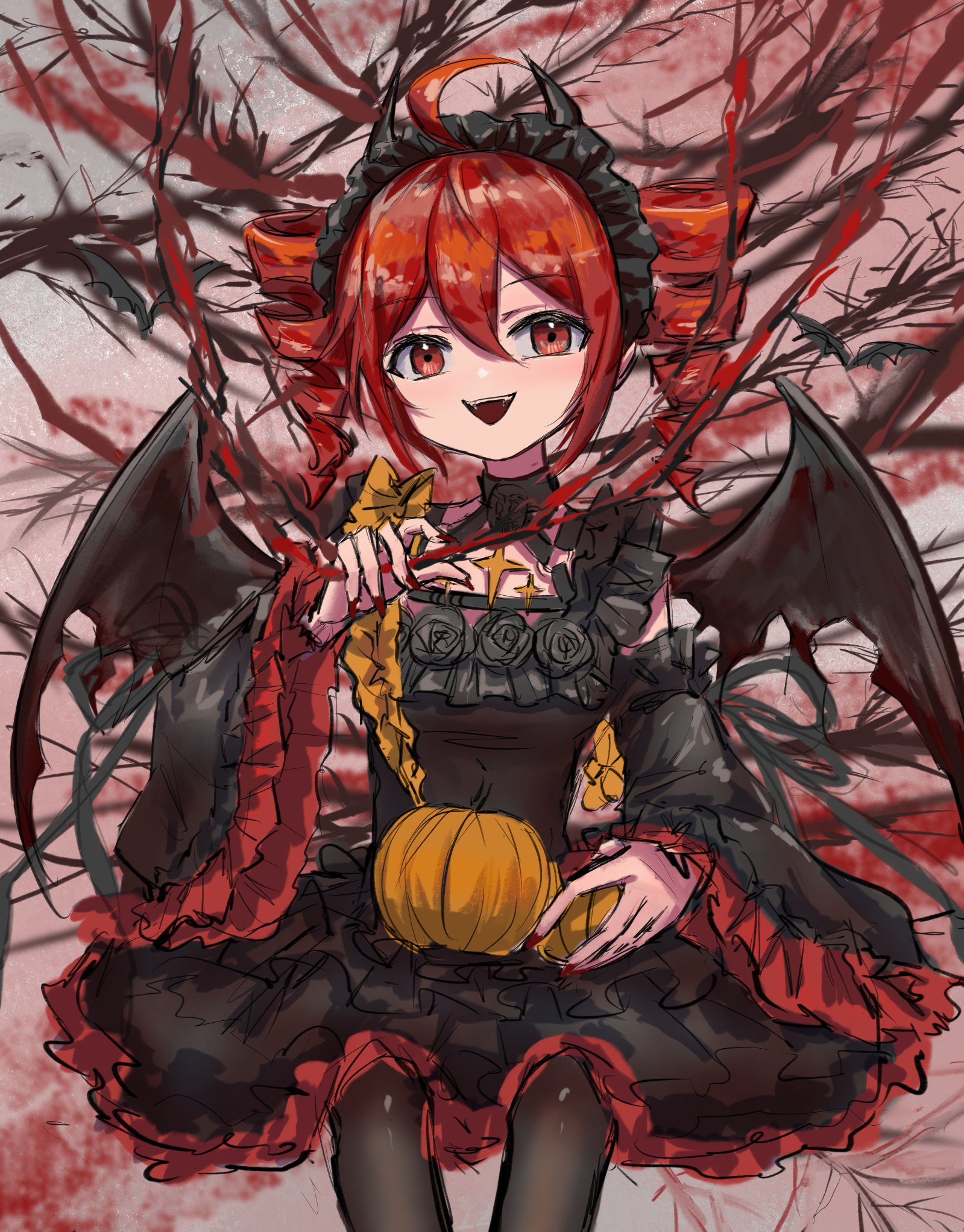 The Big ImageBoard (TBIB) - 1girl ahoge black dress black hairband black horns black pantyhose ...