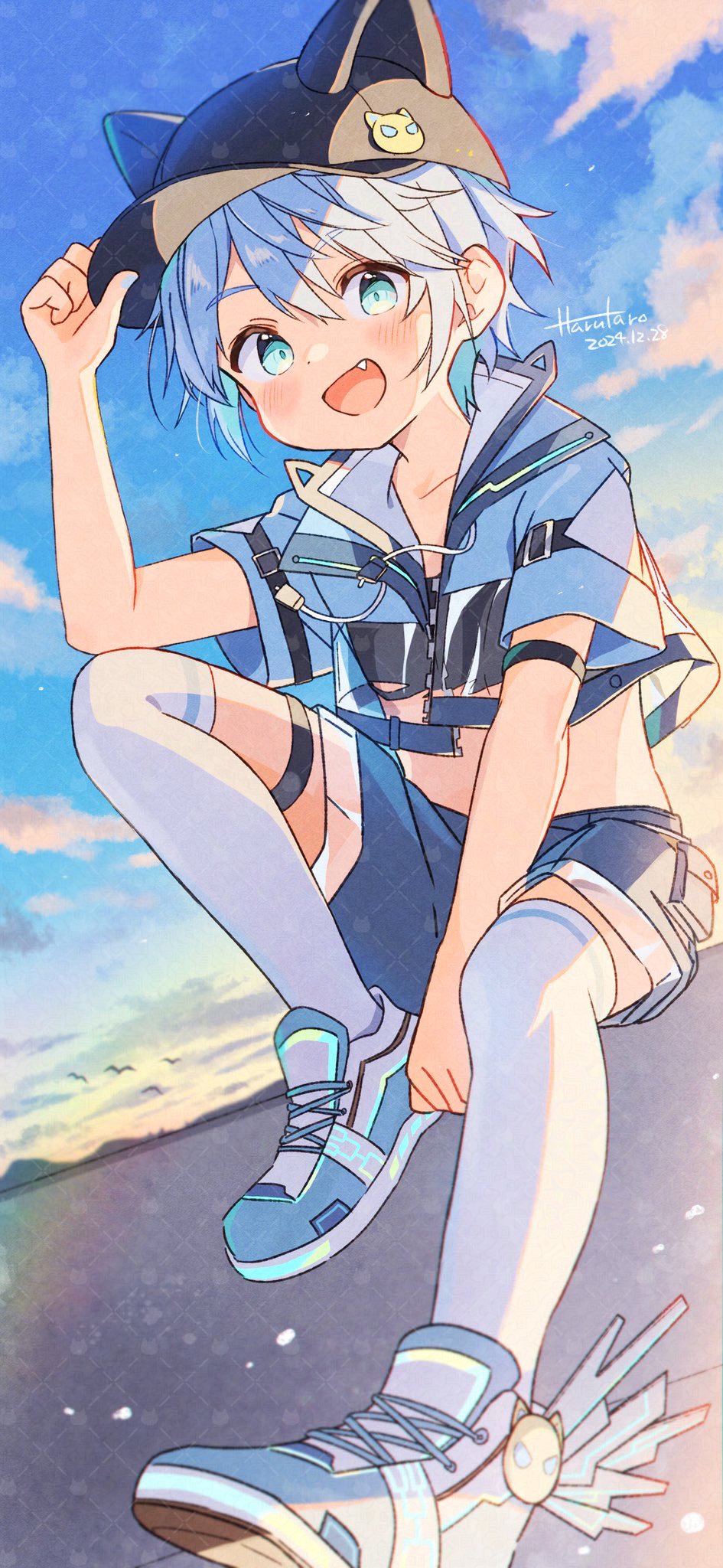 The Big ImageBoard (TBIB) - 1boy aqua eyes blue footwear blue hair blue jacket blue shorts blush ...