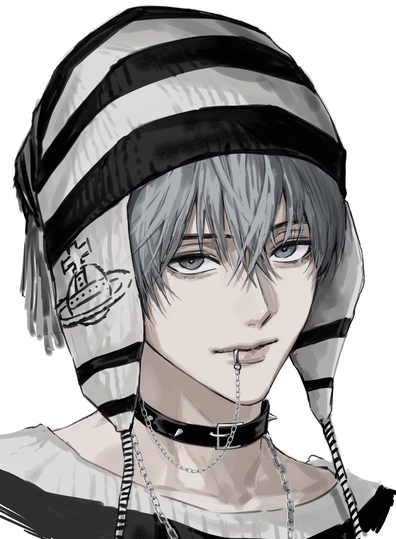 The Big ImageBoard (TBIB) - 1boy aegyo sal beanie black choker black hat chain choker grey eyes ...