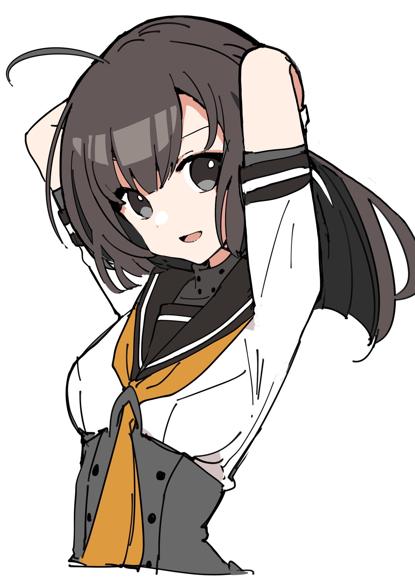 The Big ImageBoard (TBIB) - 1girl akizuki (kancolle) arms up bangs black eyes black hair black ...