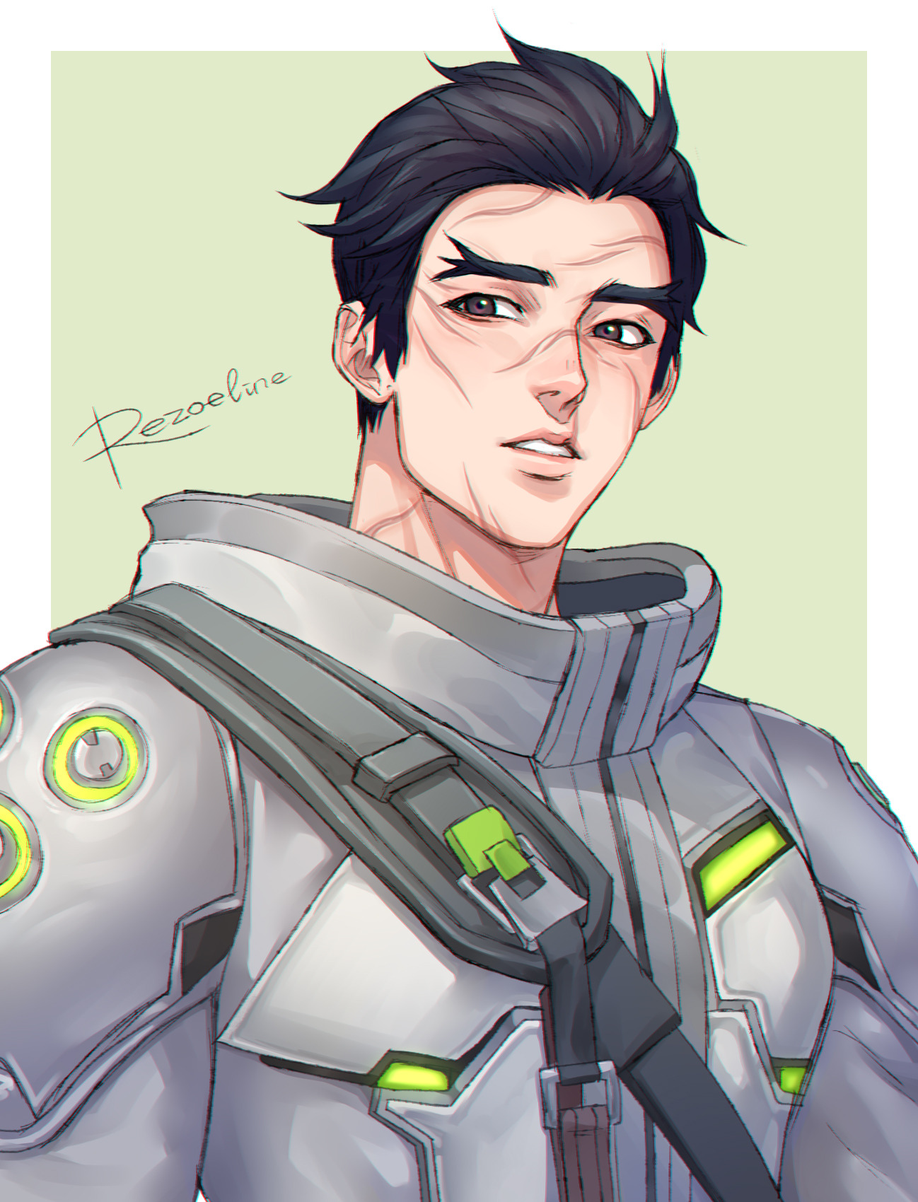 The Big ImageBoard (TBIB) - 1boy black hair border brown eyes genji ...