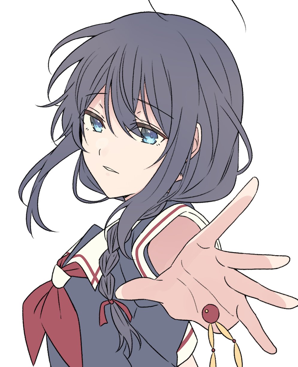 The Big ImageBoard (TBIB) - 1girl ahoge black hair black serafuku black shirt blue eyes braid ...