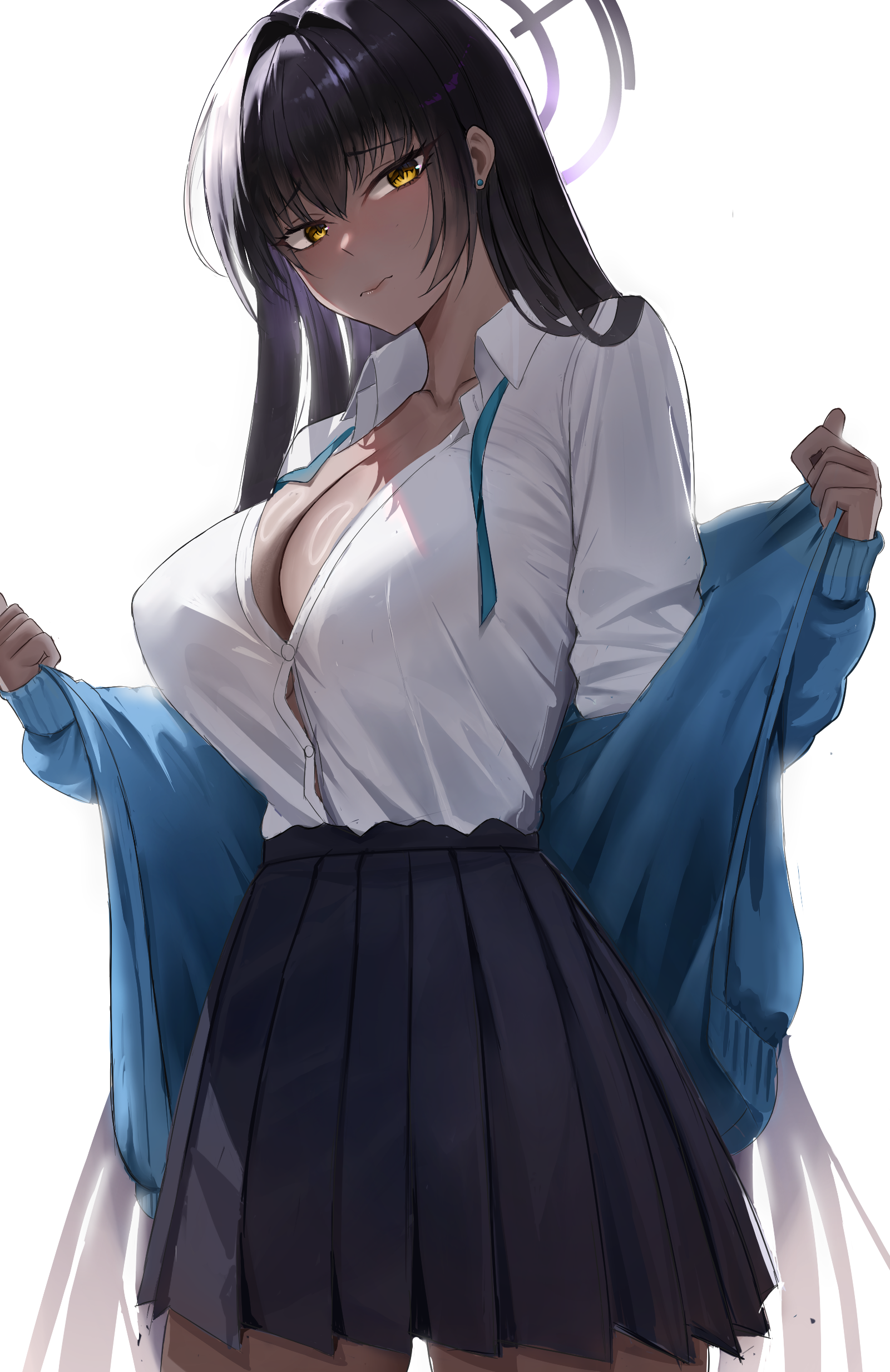 The Big ImageBoard (TBIB) - 1girl absurdres black hair blue archive blue cardigan blush bow ...