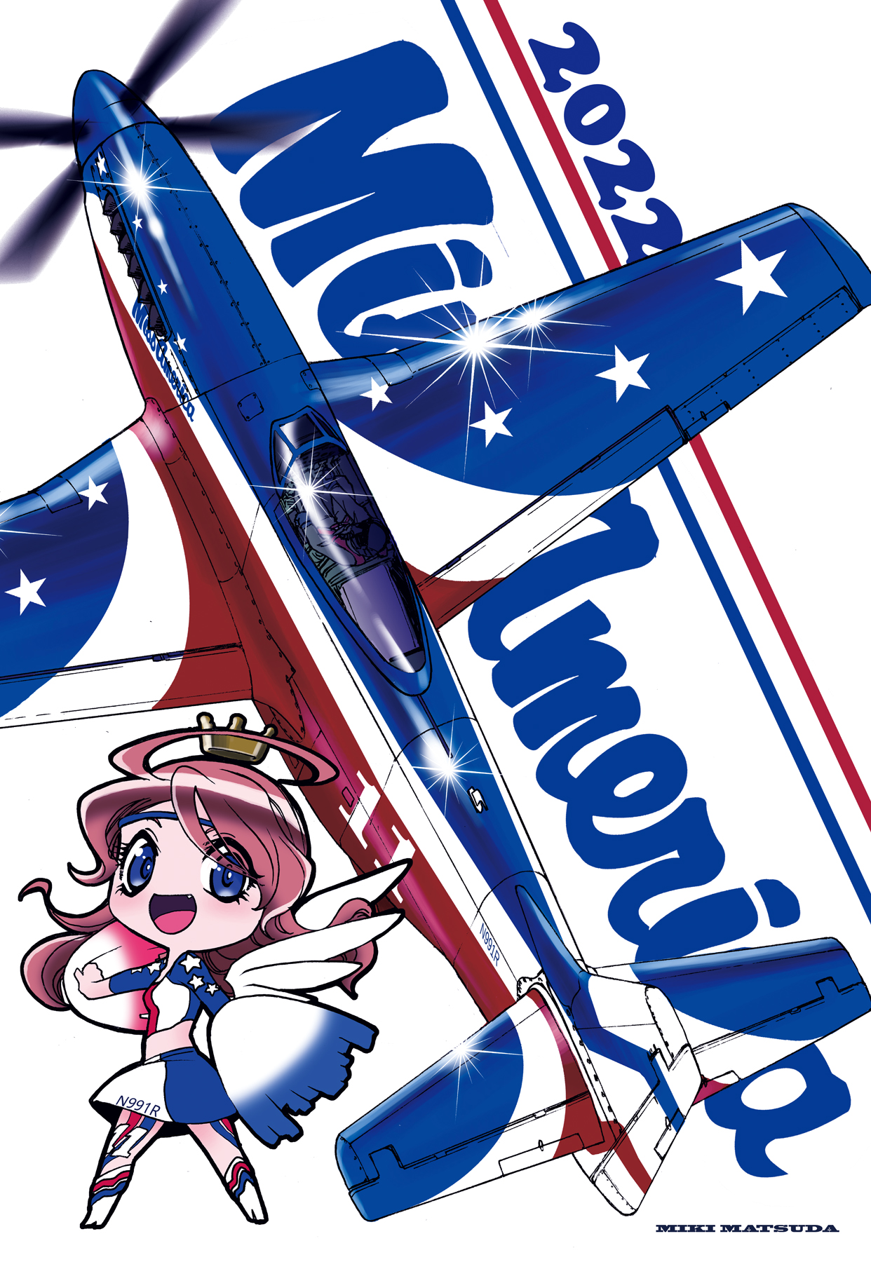 The Big ImageBoard (TBIB) - 1girl 2022 ahoge aircraft airplane american flag american flag print ...