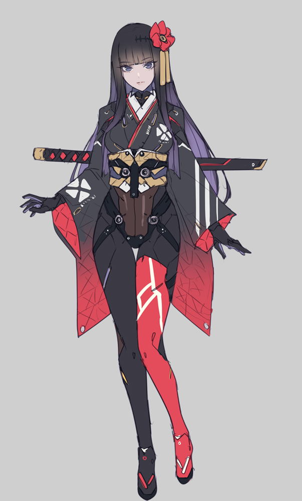 The Big ImageBoard (TBIB) - 1girl android ban! (bansankan) black hair black kimono blunt bangs ...