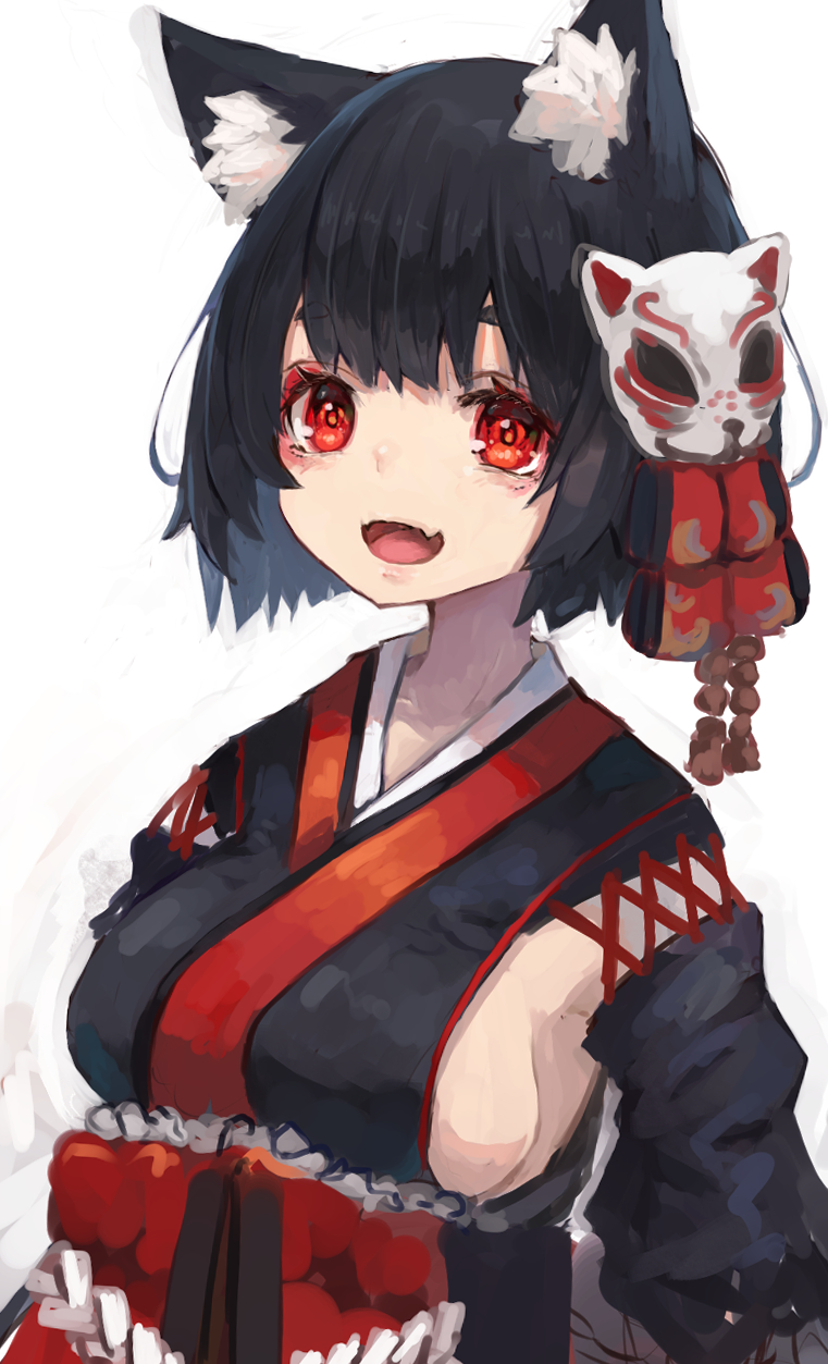 The Big ImageBoard (TBIB) - 1girl :d animal ear fluff animal ears azur lane black kimono blunt ...
