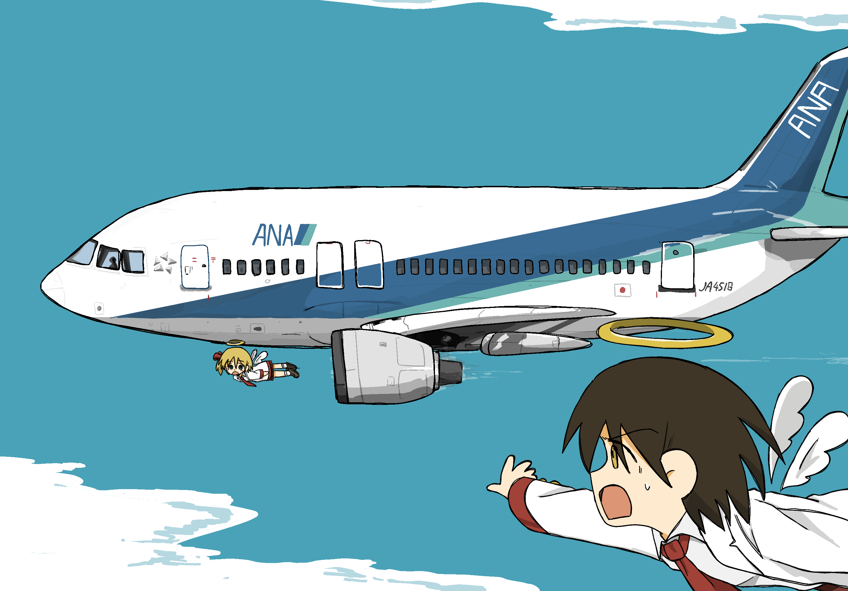 The Big ImageBoard (TBIB) - 2girls aircraft airplane all nippon airways angel angel wings blonde ...